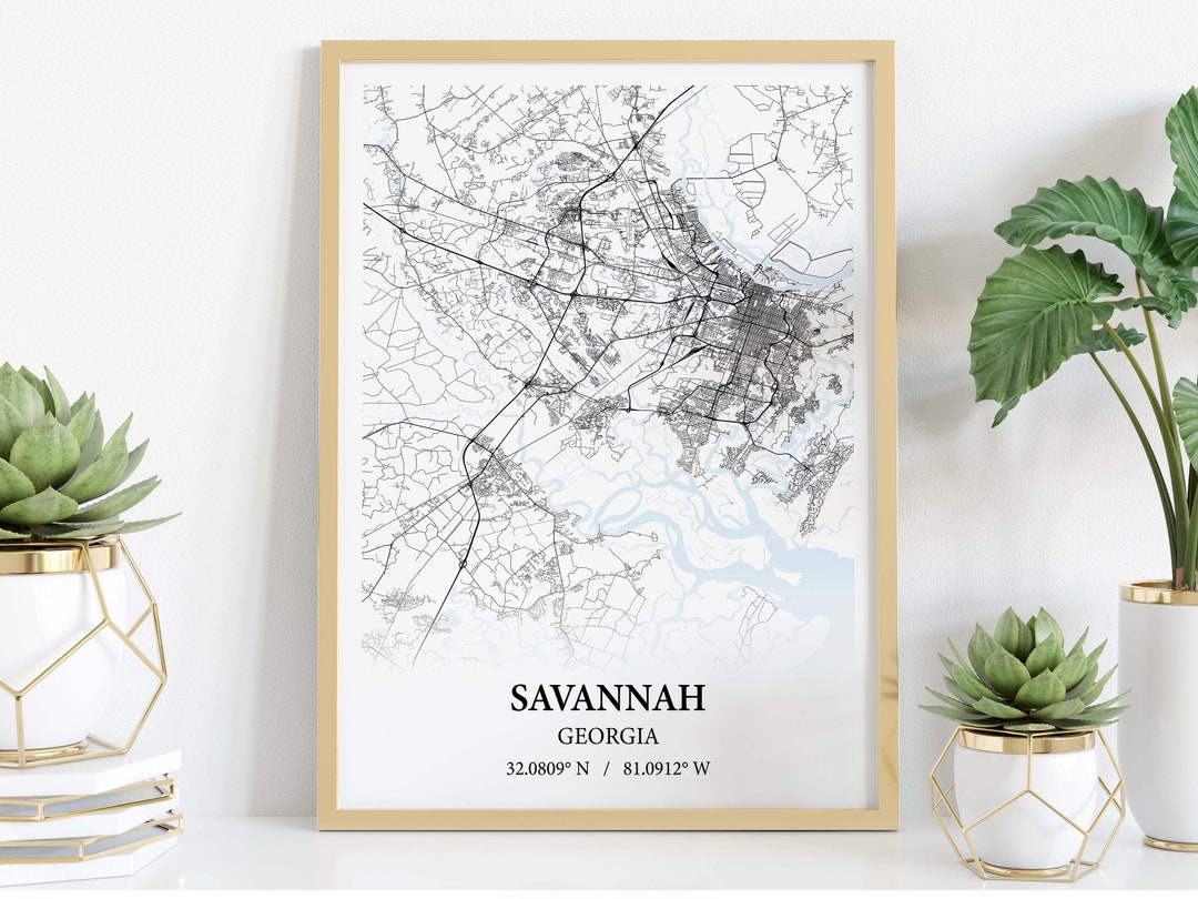 Savannah Georgia City Map Poster Print Canvas , Savannah City Road Map ...