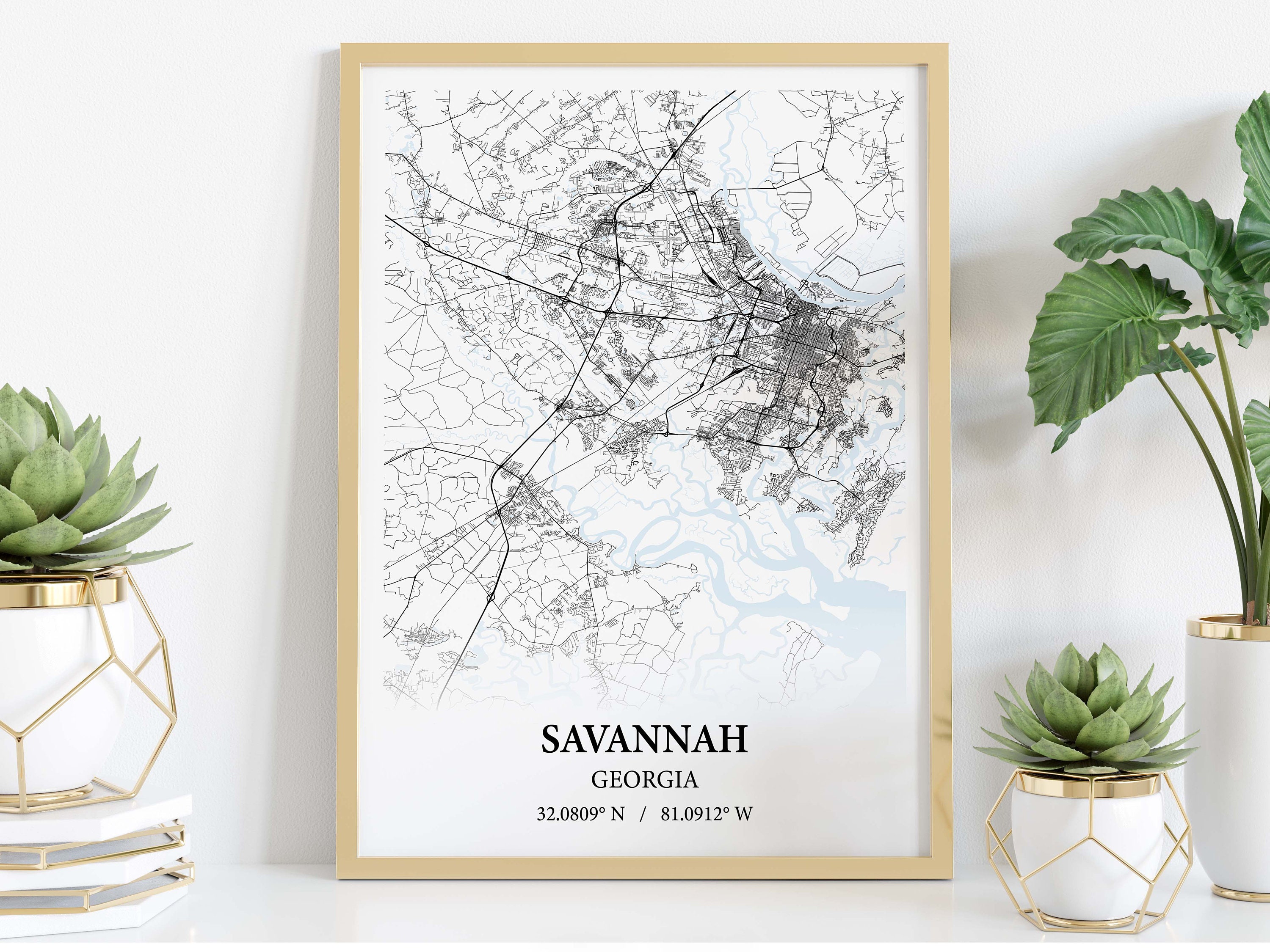 Savannah Georgia City Map Poster Print Canvas , Savannah City Road Map ...