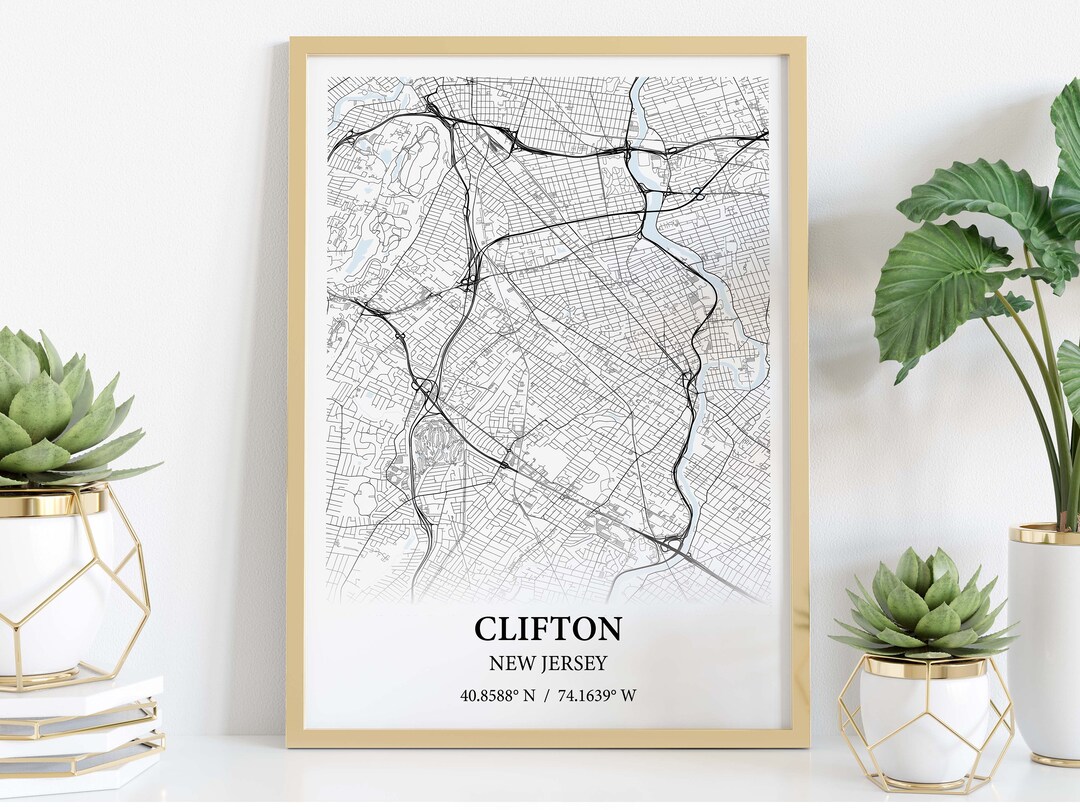 Clifton New Jersey City Map Poster Print Canvas , Clifton City Map ...