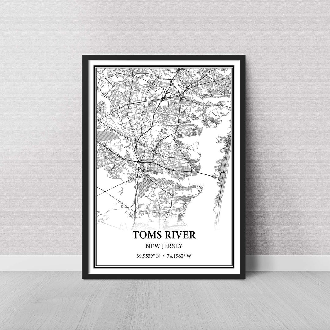 Toms River New Jersey Map Poster – Black and White Map Print, Canvas ...