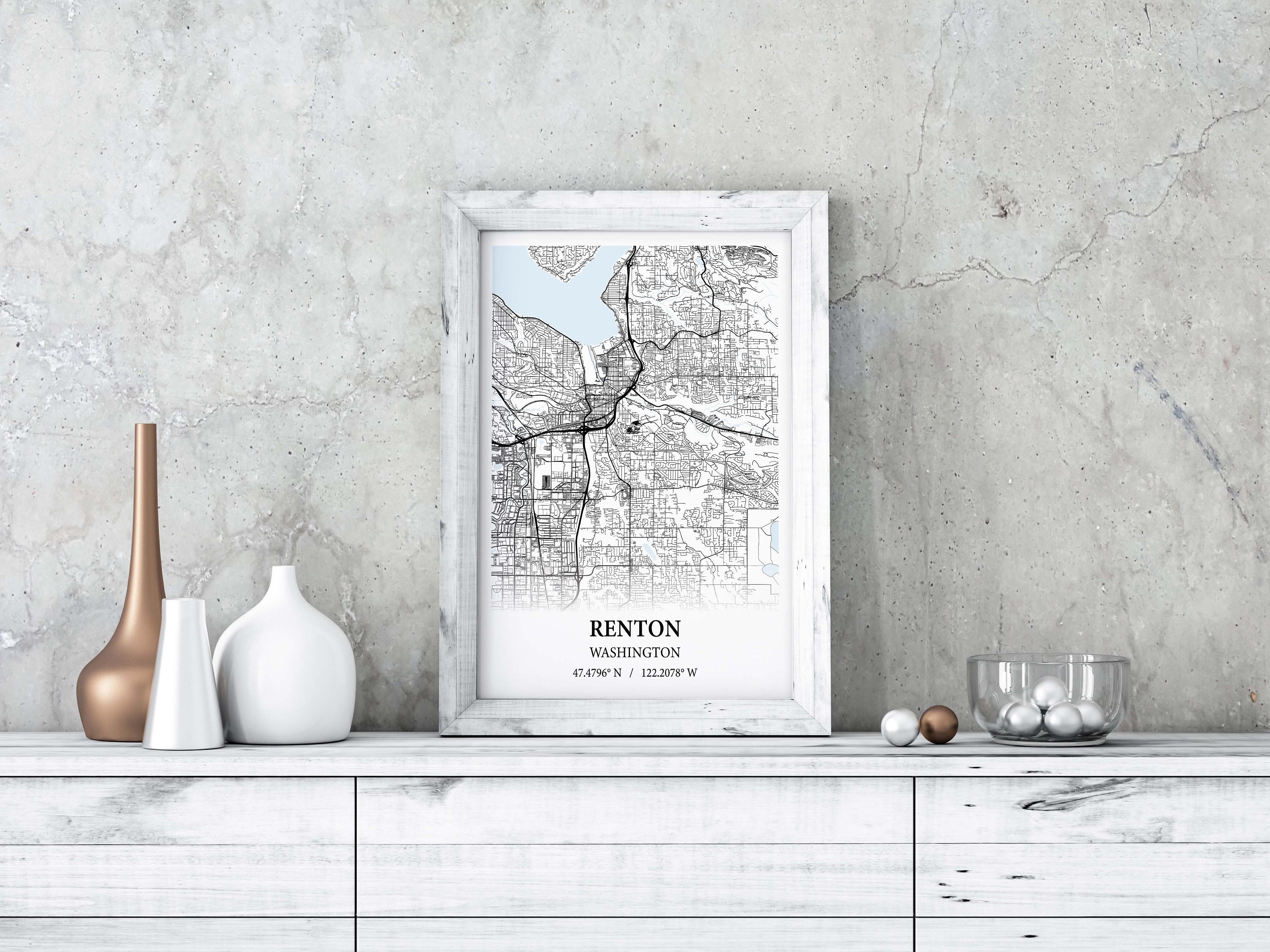 Renton Washington City Map Poster Print Canvas Renton City - Etsy