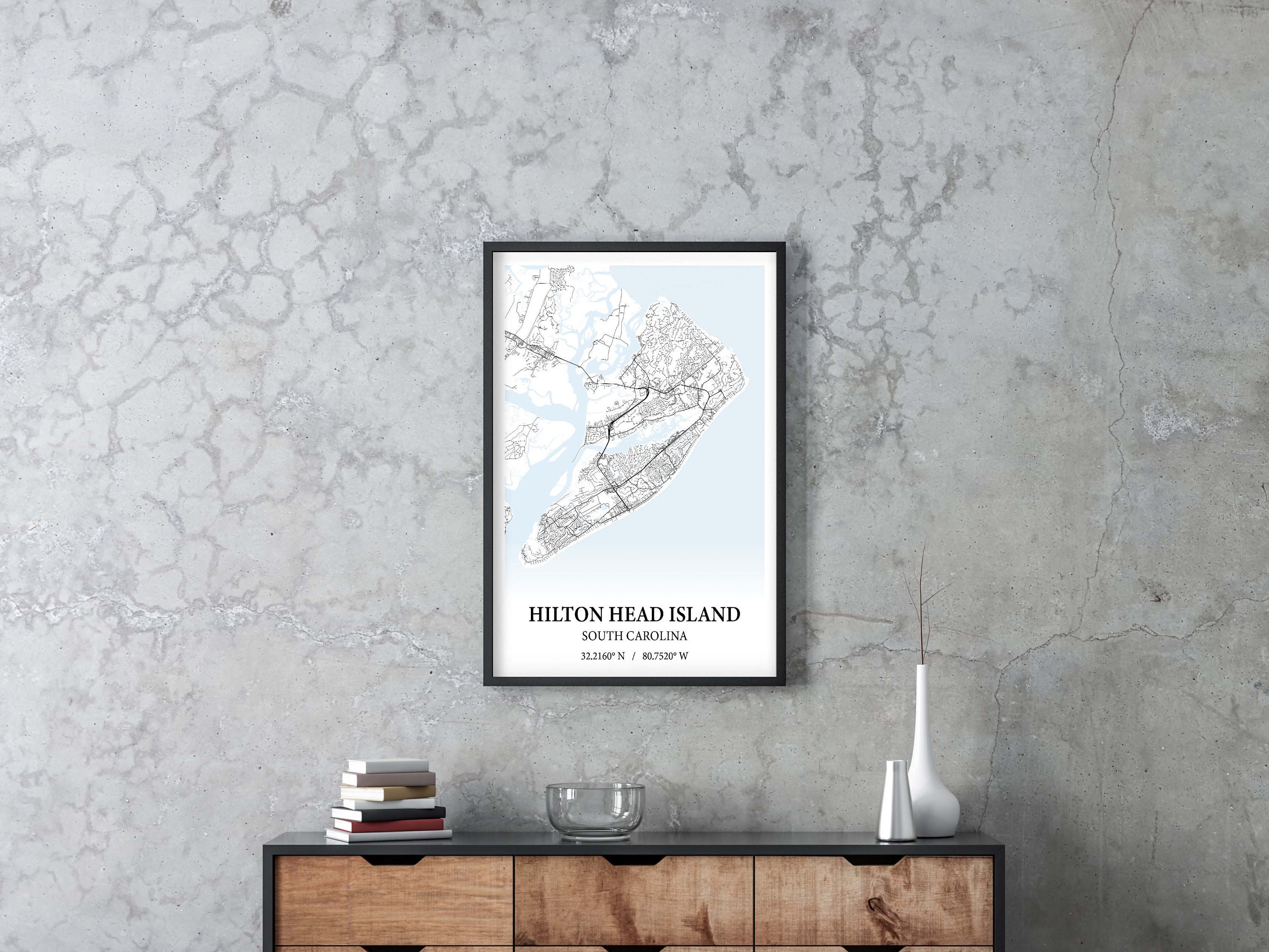 Hilton Head Island South Carolina City Map Poster Print Canvas , Hilton ...