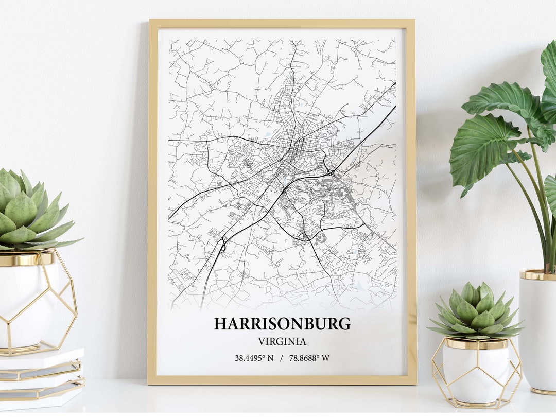 Harrisonburg Virginia City Map Poster Print Canvas , Harrisonburg City ...