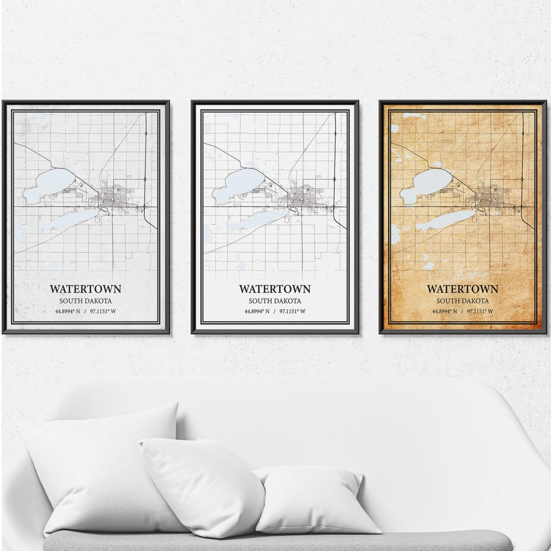Watertown South Dakota Map Poster Print Canvas, Modern or Vintage Road ...