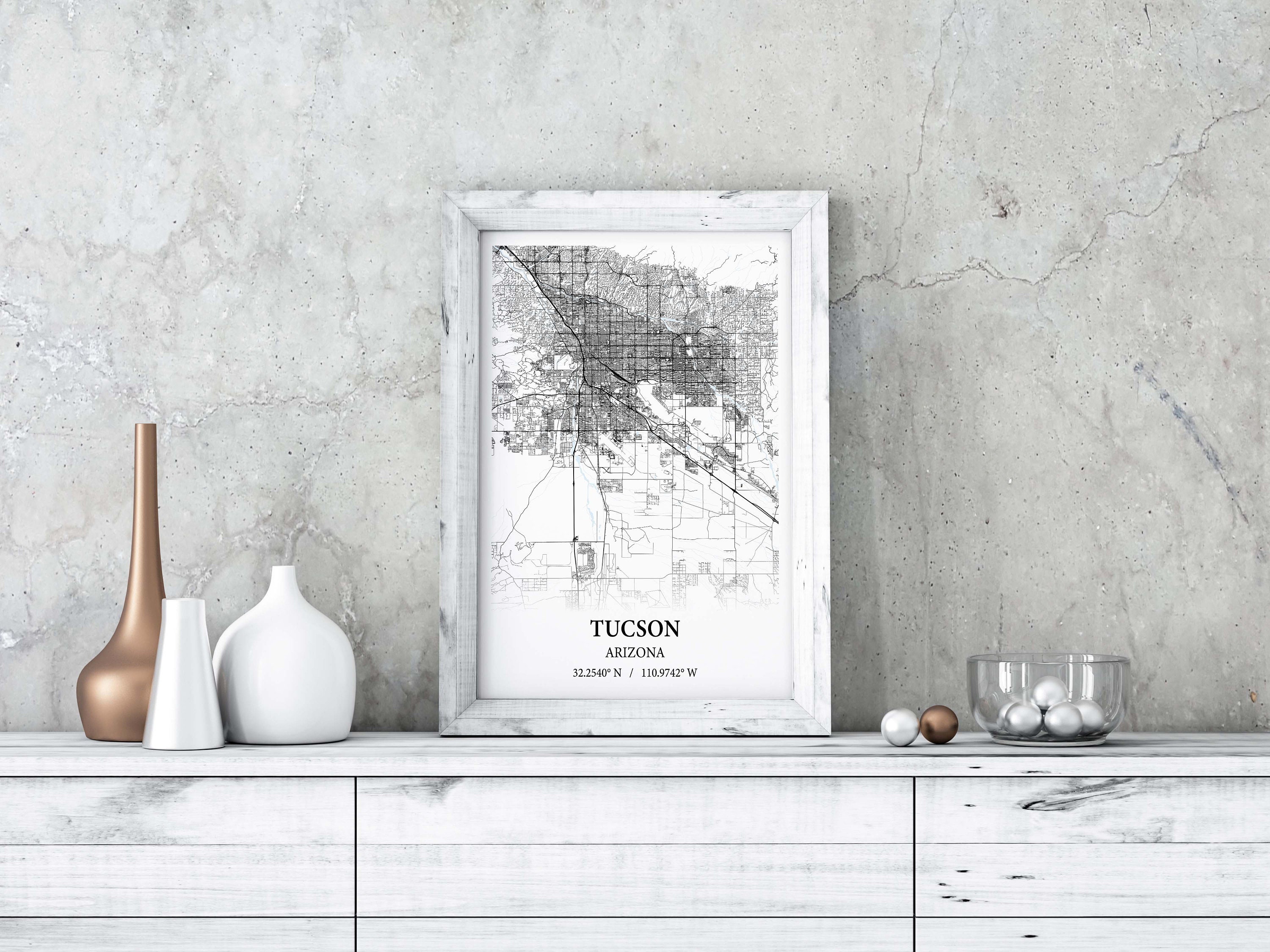 Tucson Arizona City Map Poster Print Canvas , Tucson City Road Map ...