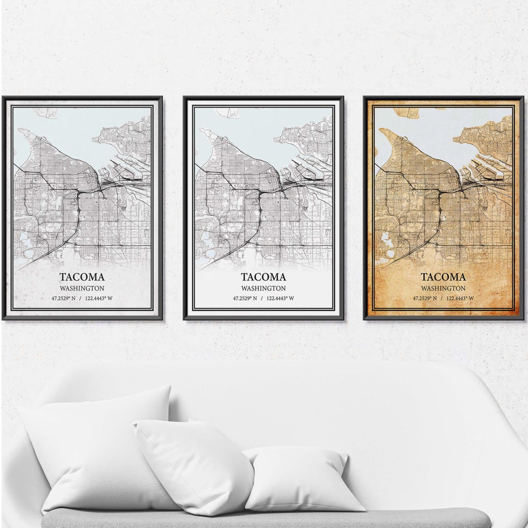 Tacoma Washington Map Poster Print Canvas, Modern or Vintage Road Map ...