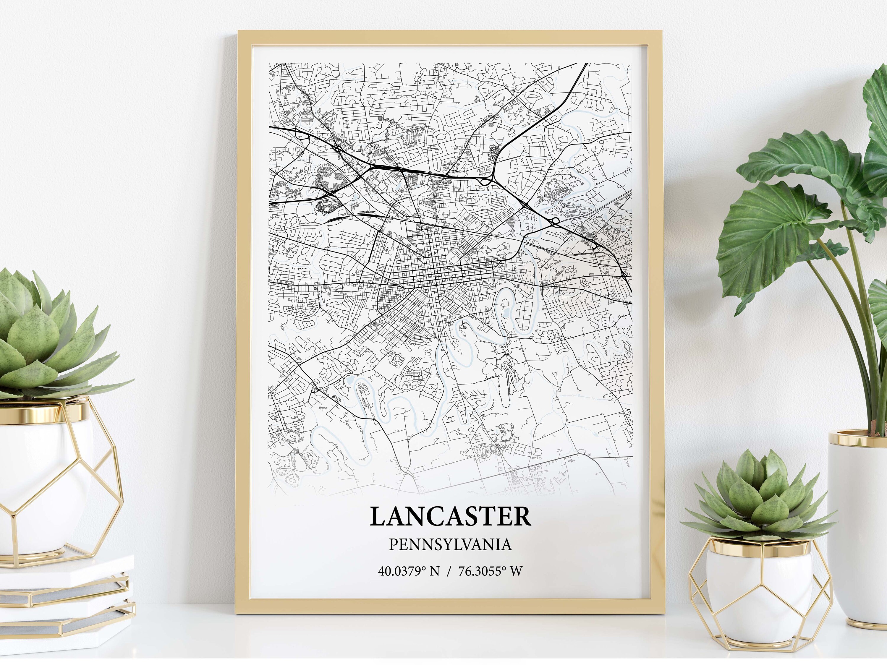 Lancaster Pennsylvania City Map Poster Print Canvas , Lancaster City ...