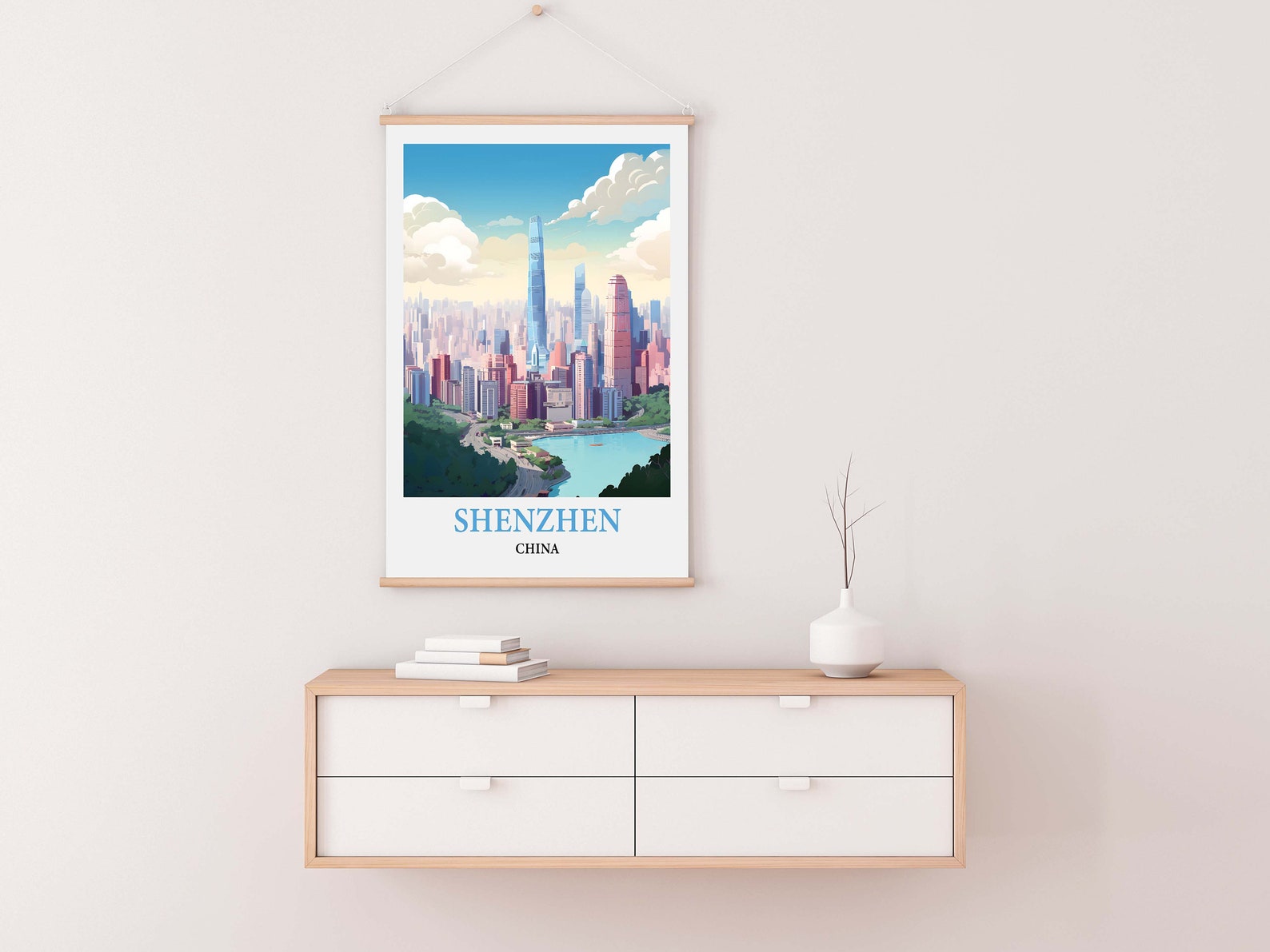 Shenzhen China Travel Poster, Shenzhen Skyline Wall Art Print, Futian ...