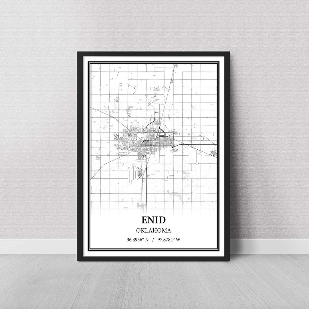Enid Oklahoma Map Poster – Black and White Map Print, Canvas Wall Art ...