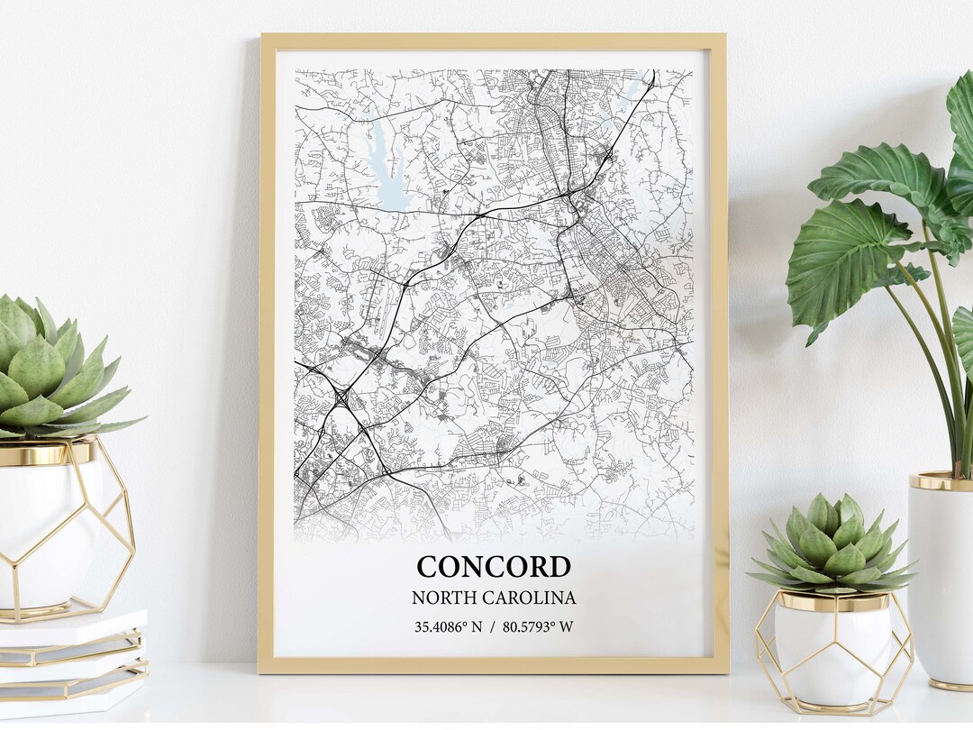 Concord North Carolina City Map Poster Print Canvas , Concord City Map ...