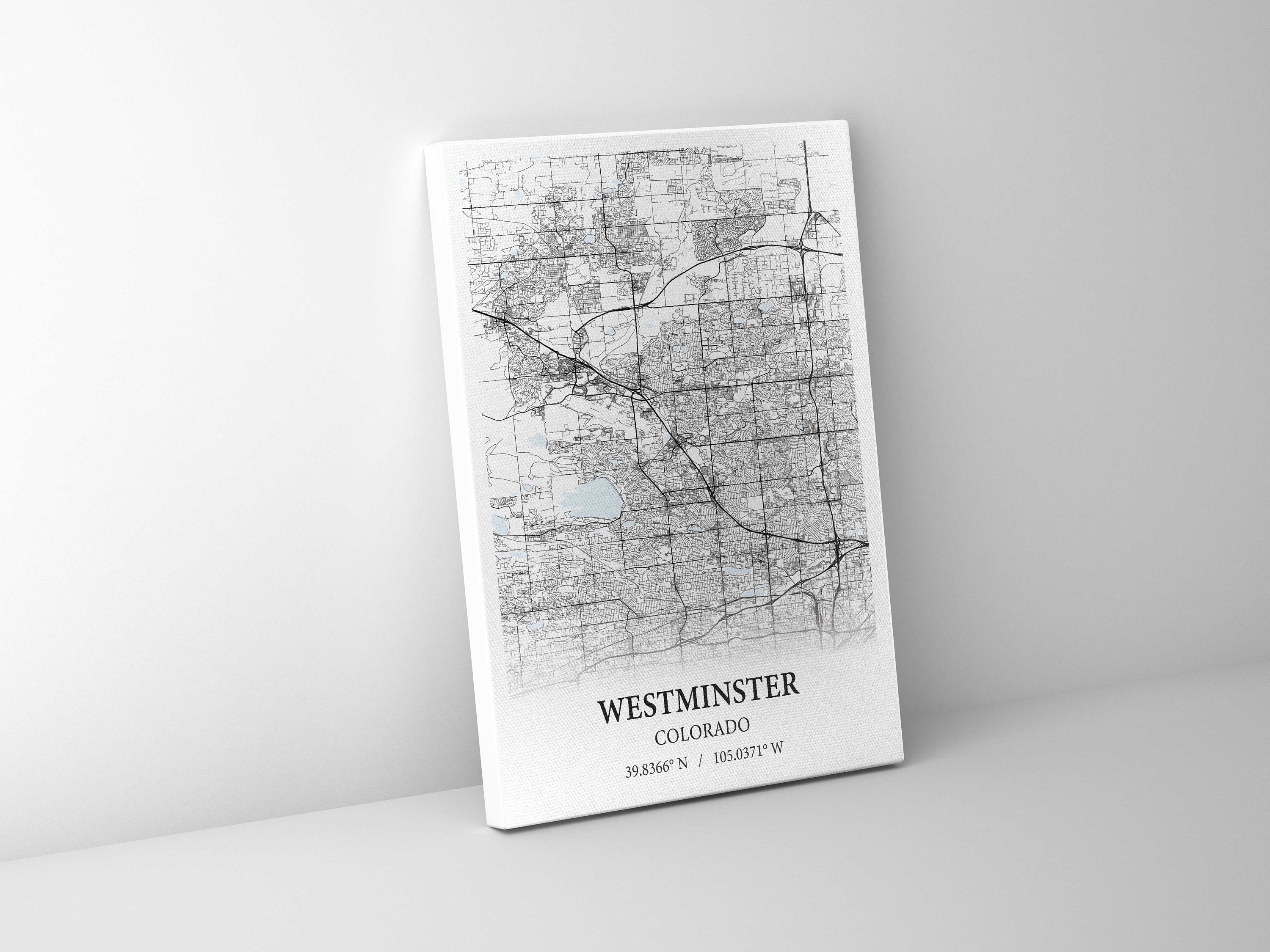 Westminster Colorado City Map Poster Print Canvas , Westminster City ...