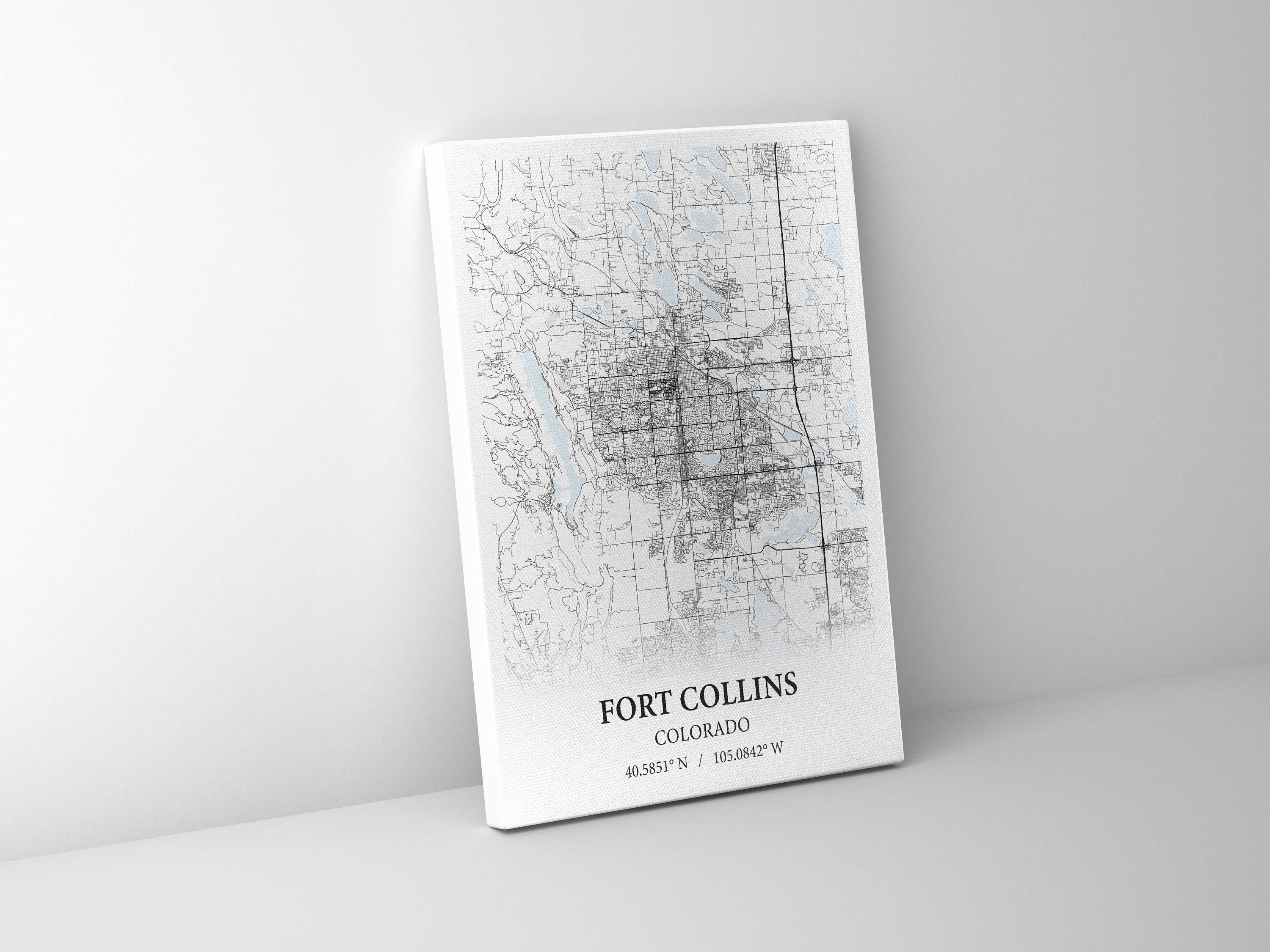 Fort Collins Colorado City Map Poster Print Canvas , Fort Collins City ...