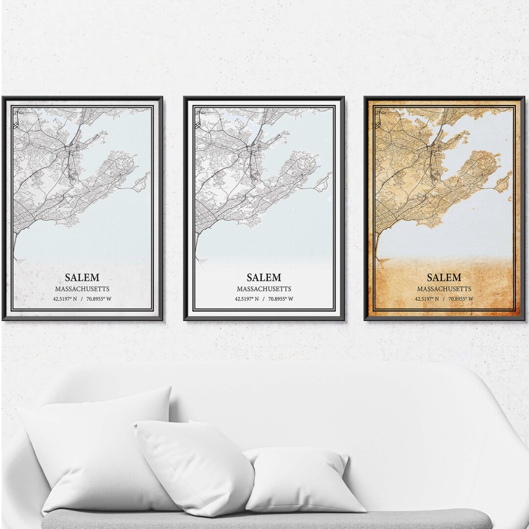 Salem, Massachusetts Map Poster – Street & Road Map, Gray Vintage ...