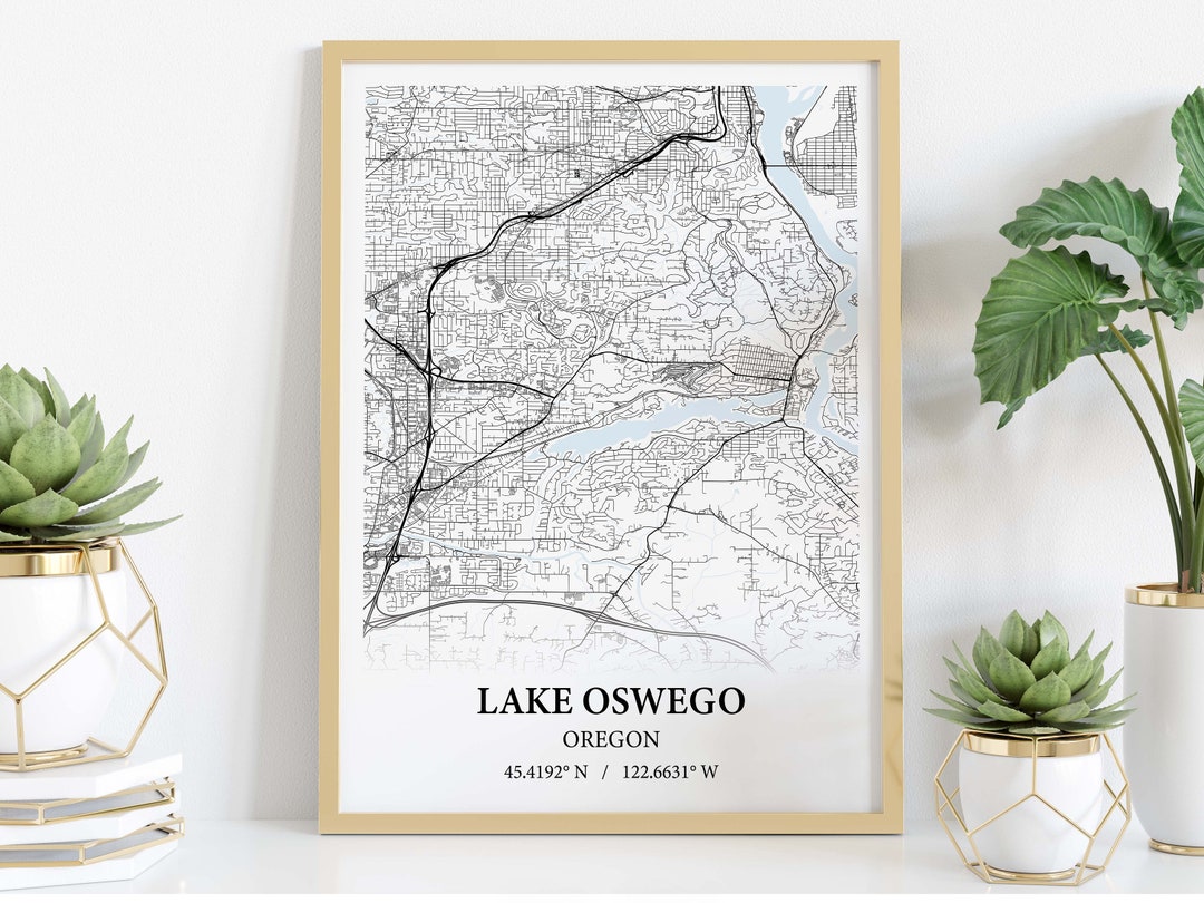 Lake Oswego Oregon City Map Poster Print Canvas , Lake Oswego City Road Map Poster Canvas , Lake ...