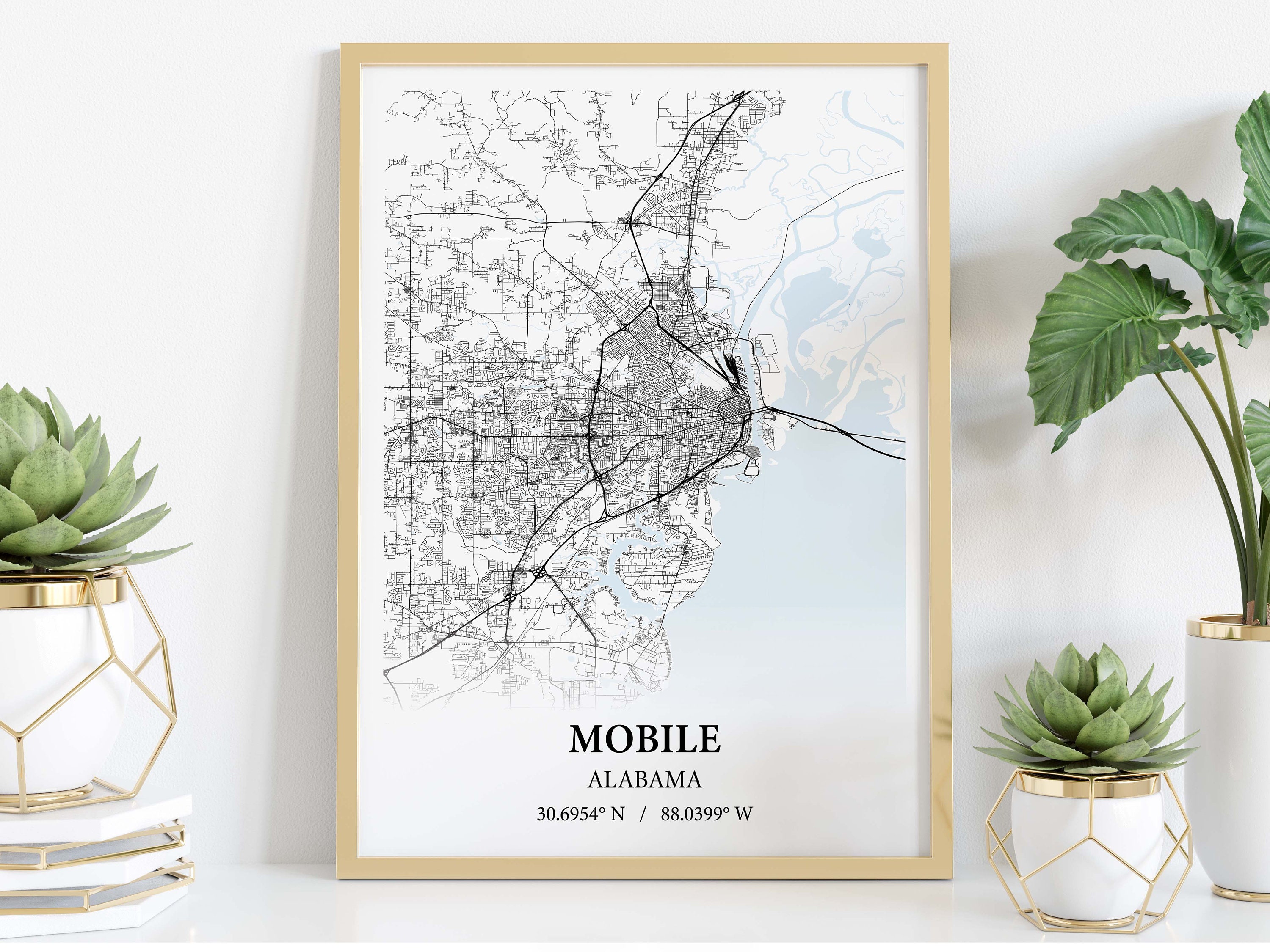 Mobile Alabama City Map Poster Print Canvas Mobile City Road - Etsy