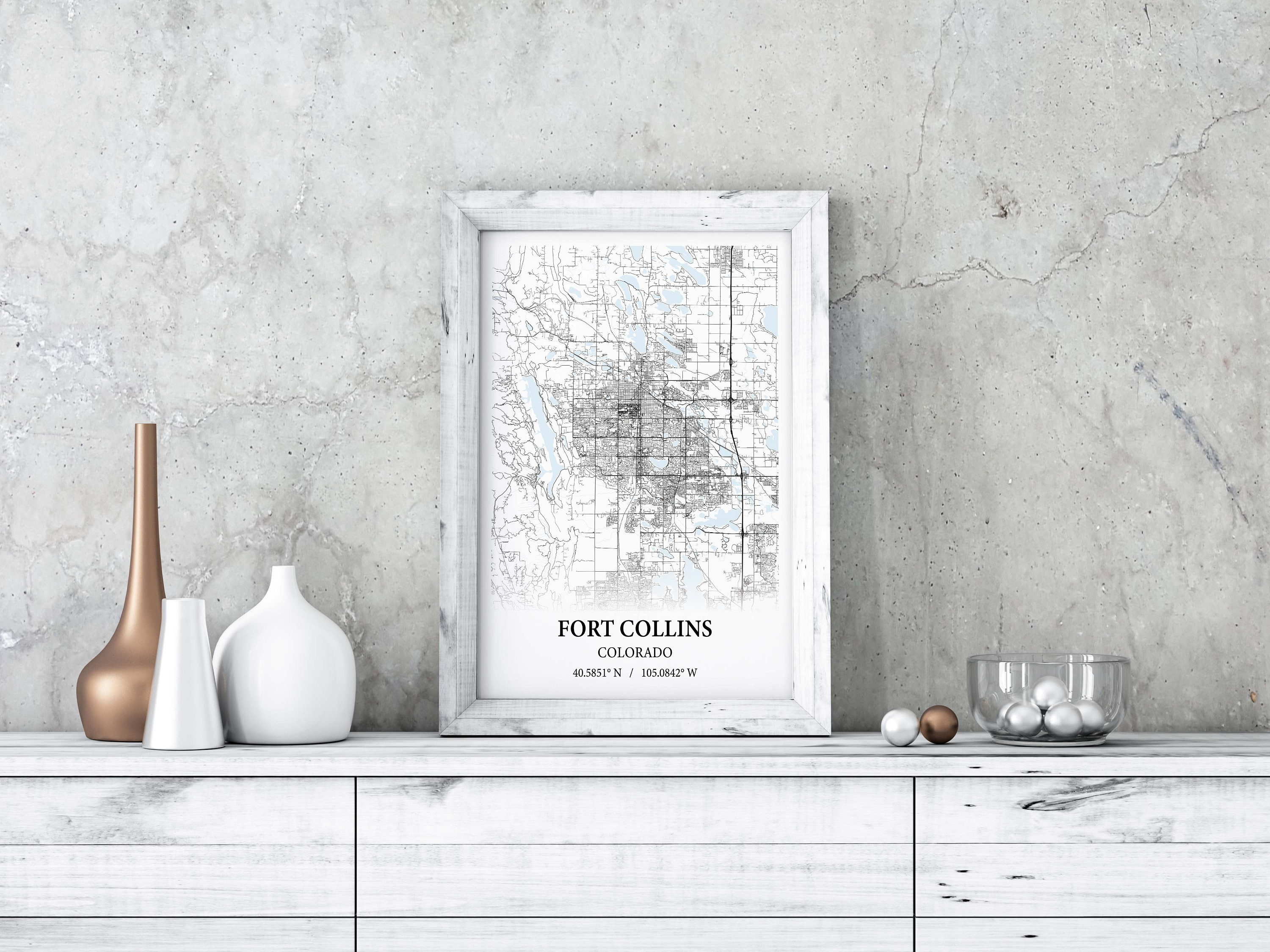 Fort Collins Colorado City Map Poster Print Canvas , Fort Collins City ...