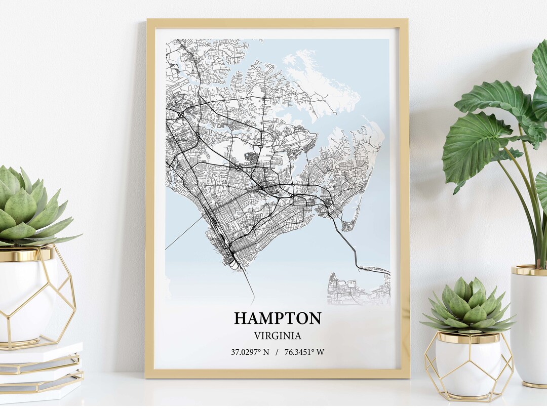 Hampton Virginia City Map Poster Print Canvas , Hampton City Road Map ...
