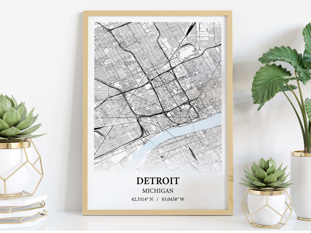 Detroit Michigan City Map Poster Print Canvas , Detroit City Map Poster ...