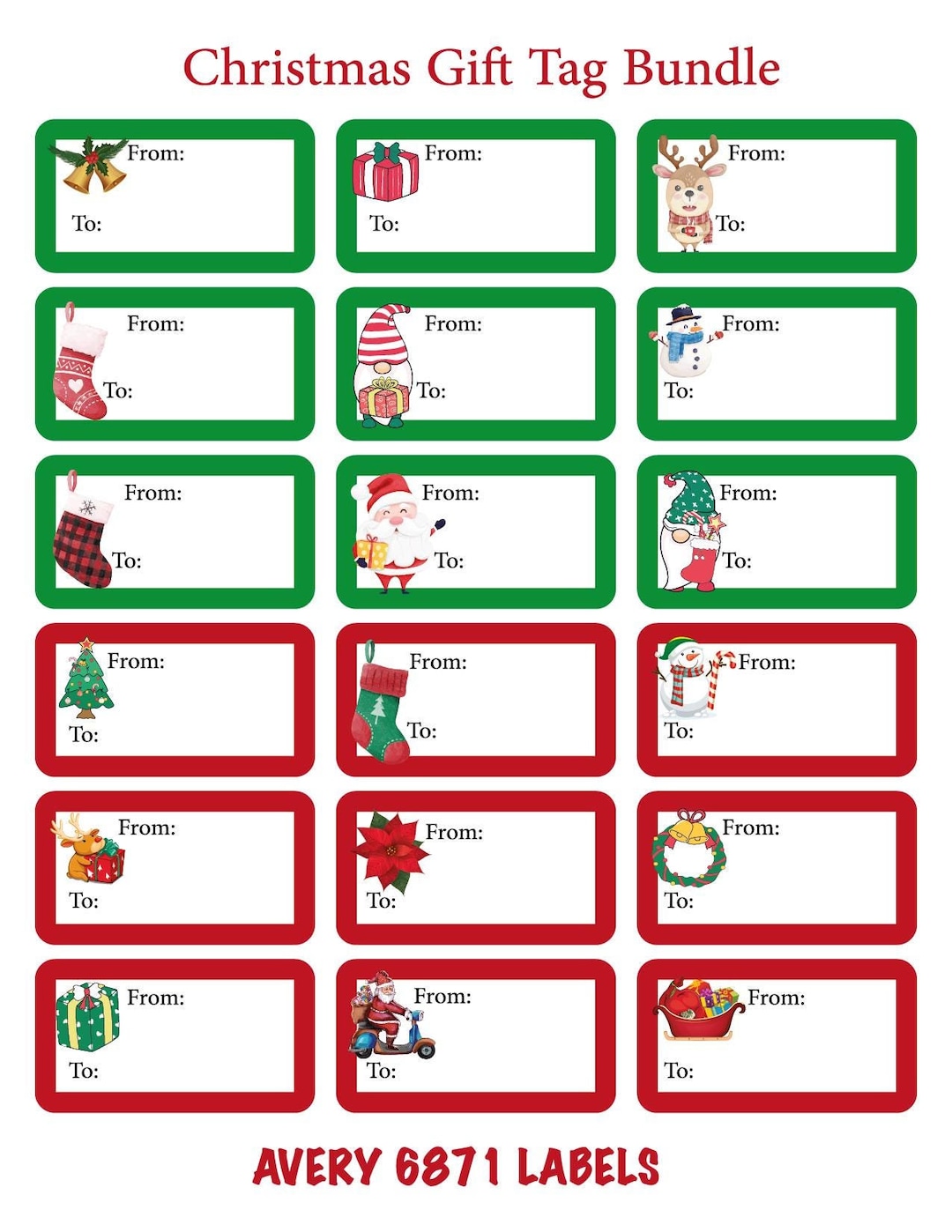 18 Christmas Gift Tag Pdf Bundle, Christmas Tags Digital Download ...
