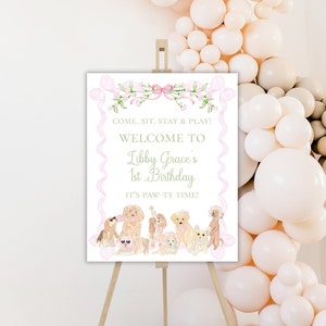 Preppy Watercolor Girl's Dog Party Welcome Sign - Etsy