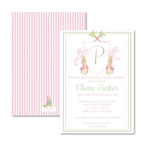 Watercolor Girl's Classic Peter Rabbit Baby Shower Invitation Preppy ...