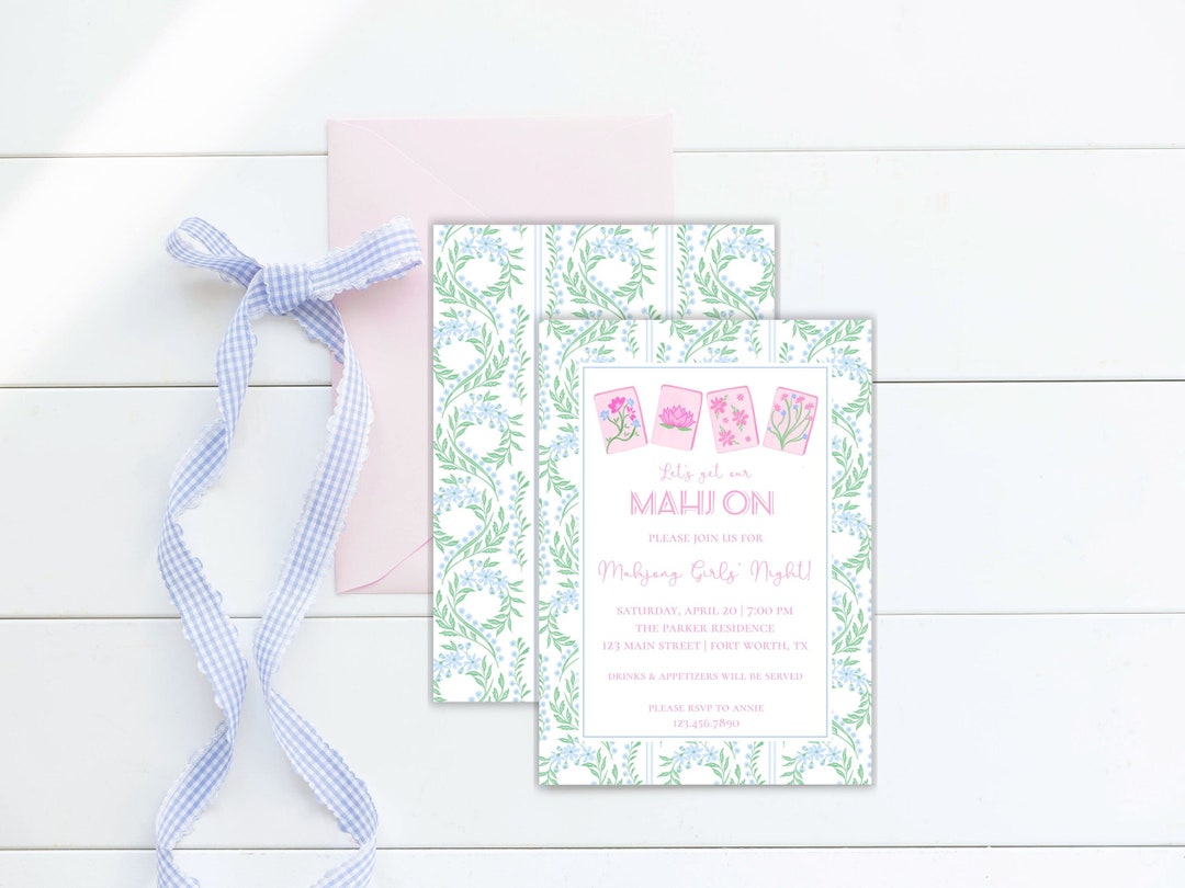 Watercolor Mahjong Party Invitation | Mahj on Party | Mahjong Lessons ...