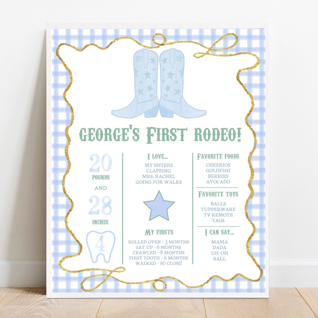 Preppy Boy's First Rodeo Milestone Sign My First Years - Etsy