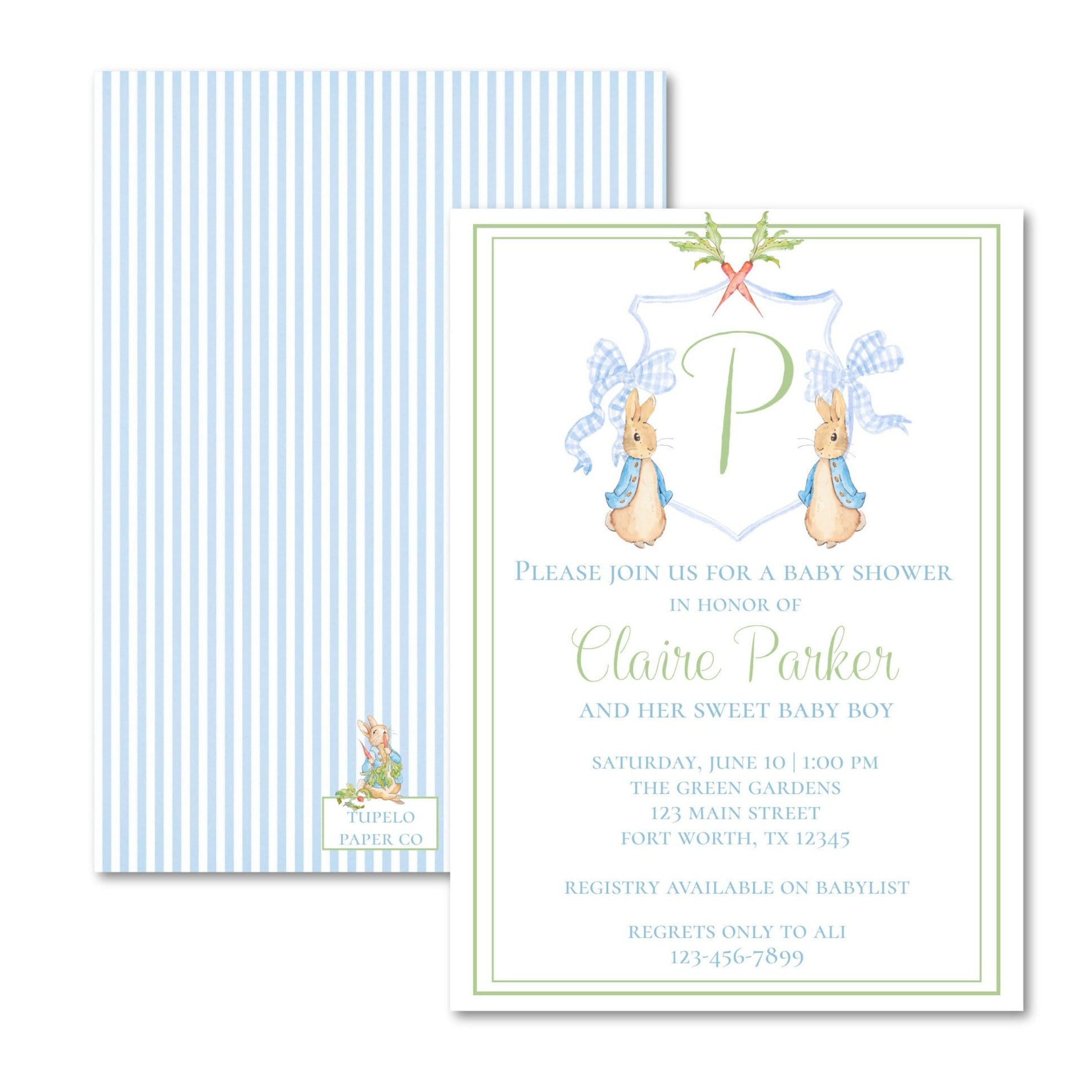 Watercolor Boy's Classic Peter Rabbit Baby Shower Invitation | Preppy ...