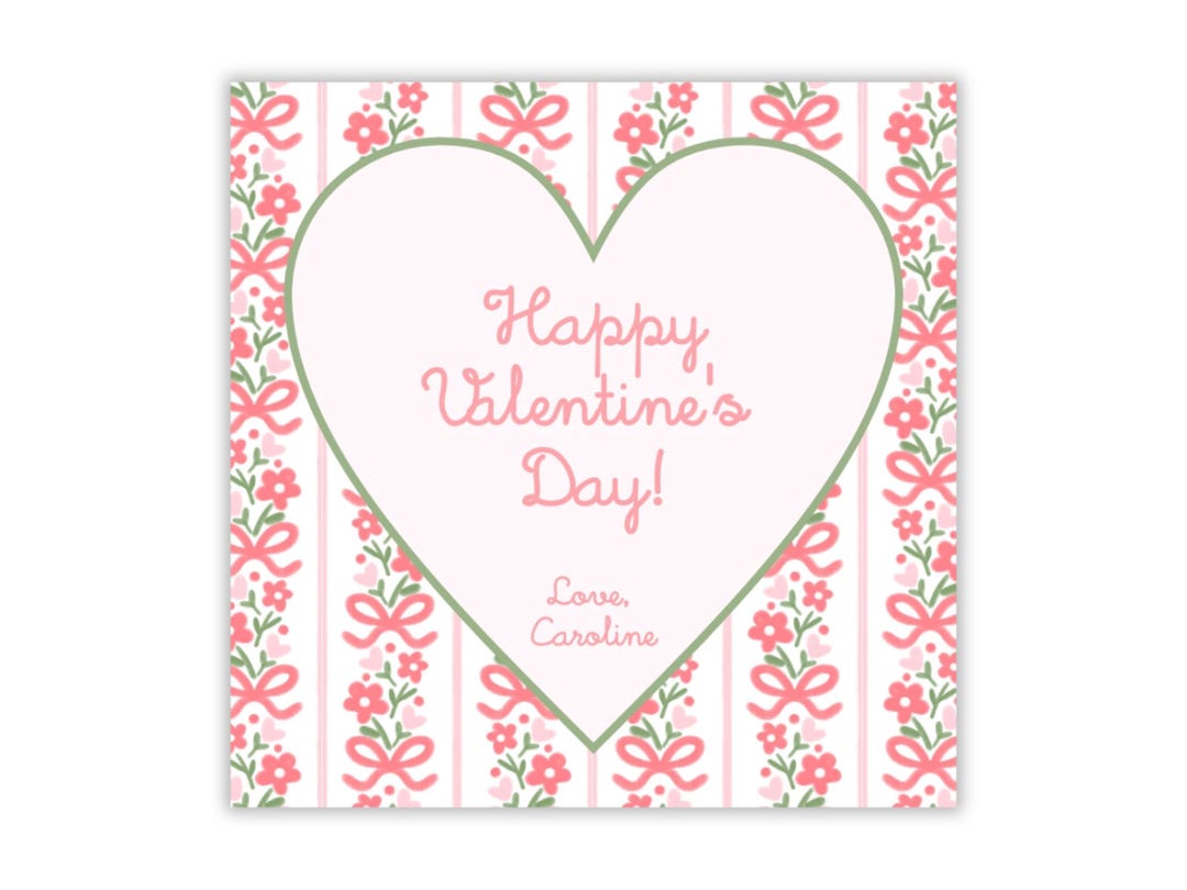 Watercolor Girl's Floral & Bows Valentines Day Tag | Girly Whimsical ...