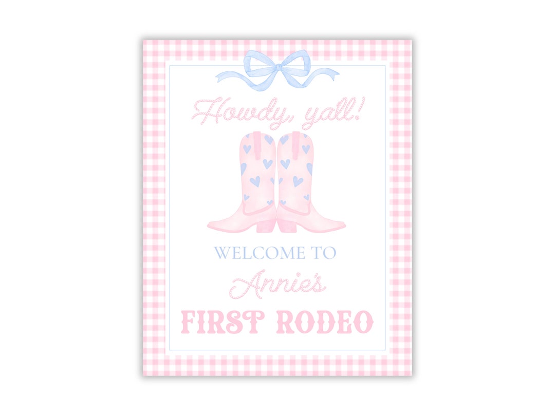 Preppy Girl's First Rodeo Welcome Sign | Watercolor First Rodeo Welcome ...
