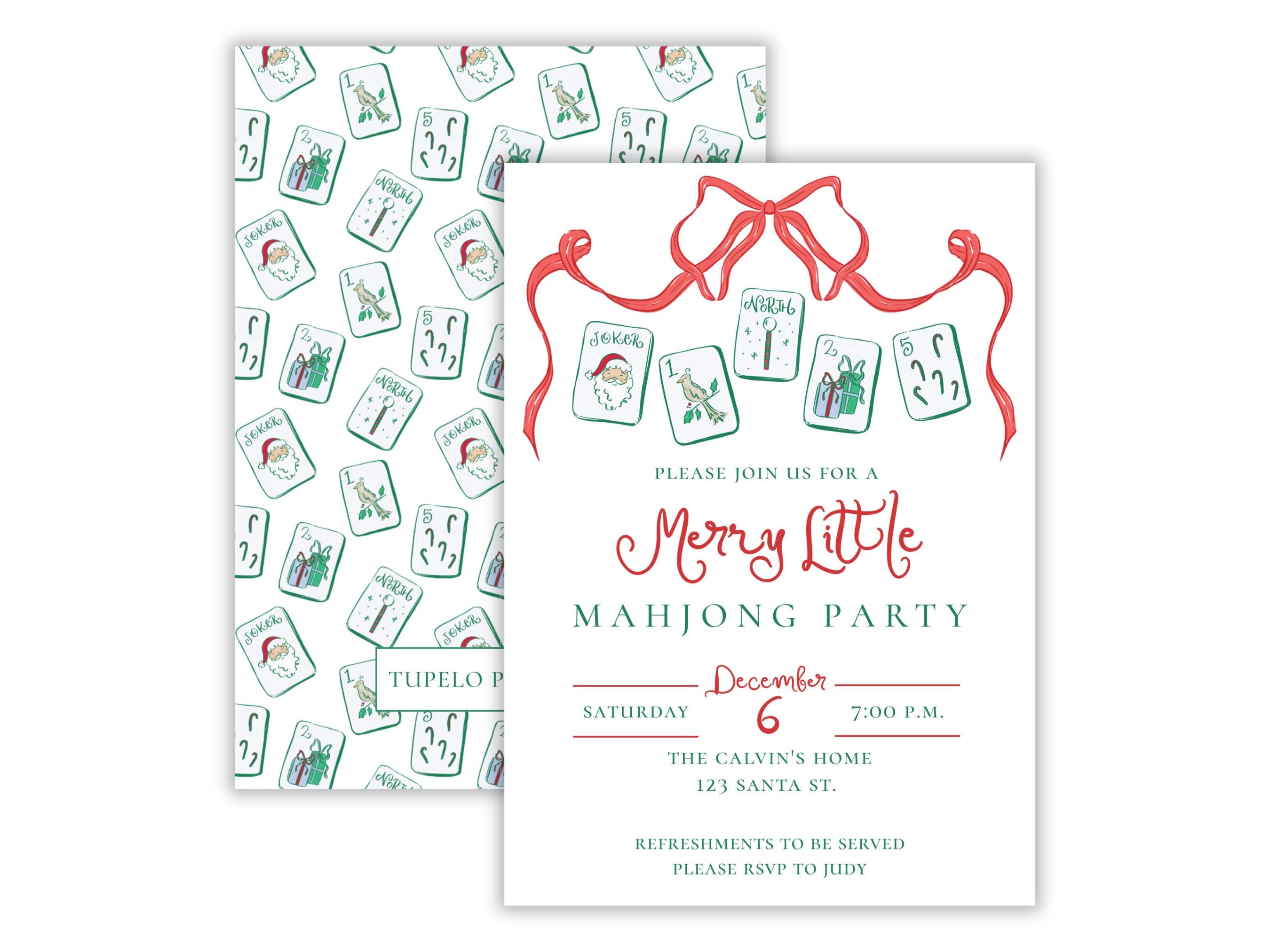 Hand Drawn Christmas Mahjong Party Invitation | Holiday Mahjong ...
