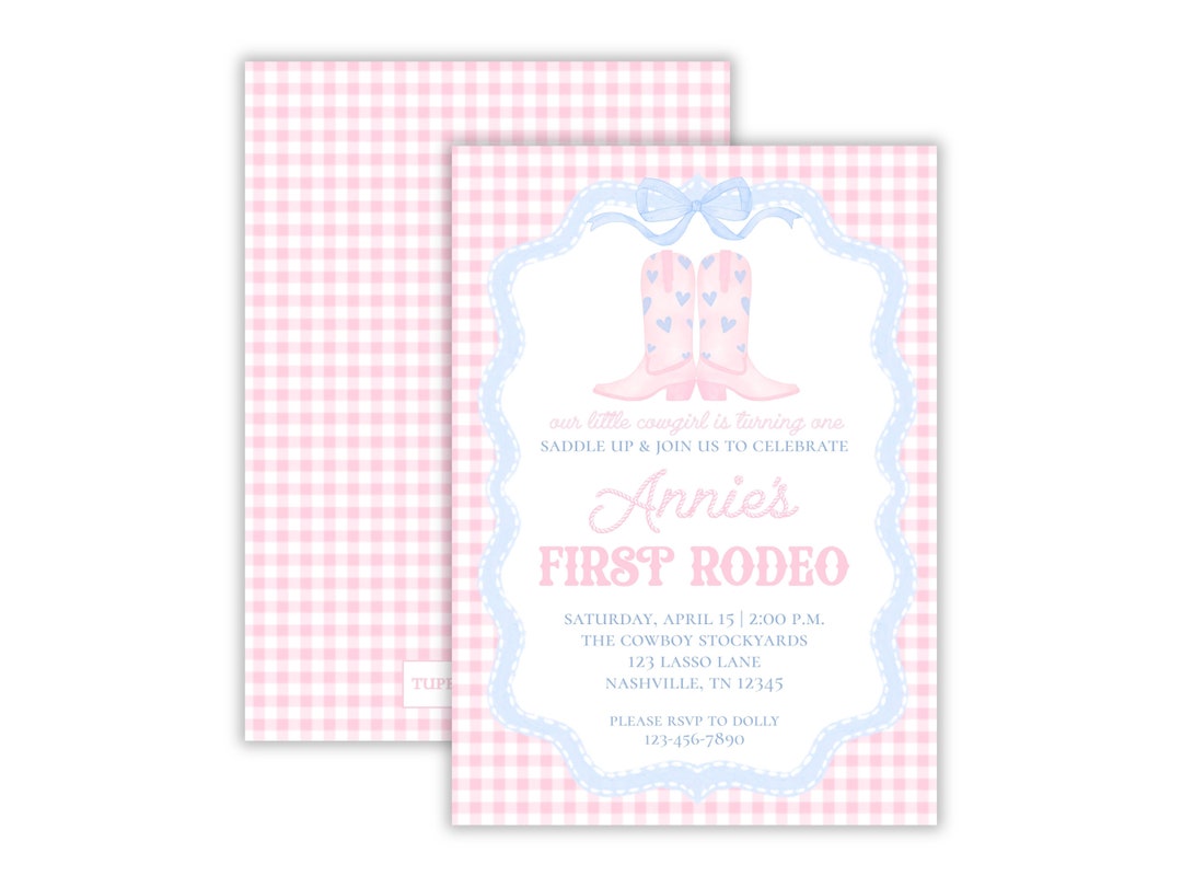 Preppy Girl's First Rodeo Birthday Party Invitation | Watercolor First ...