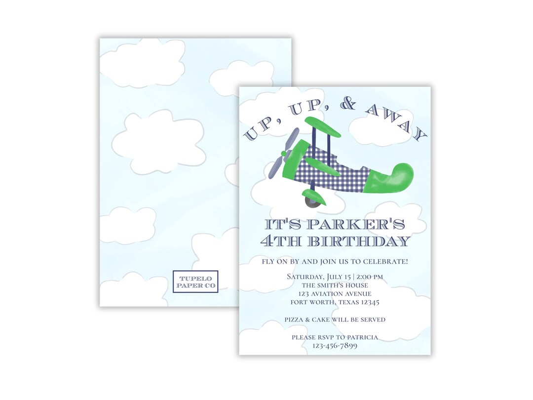 Watercolor Boy's Airplane Invitation | Vintage Airplane Invitation | Up ...