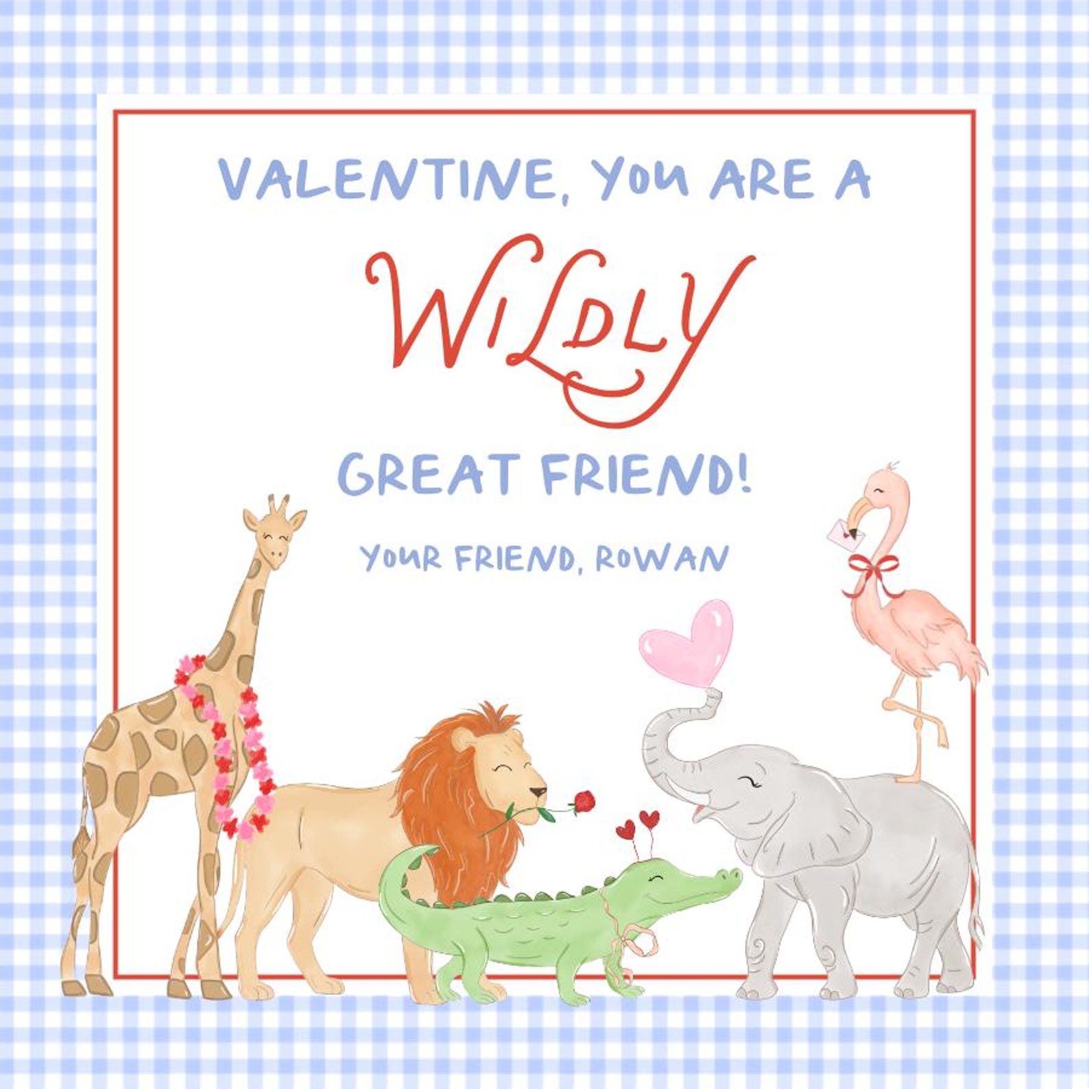 Watercolor Wild About You Valentine Tag | Zoo Animals Valentine Tag ...