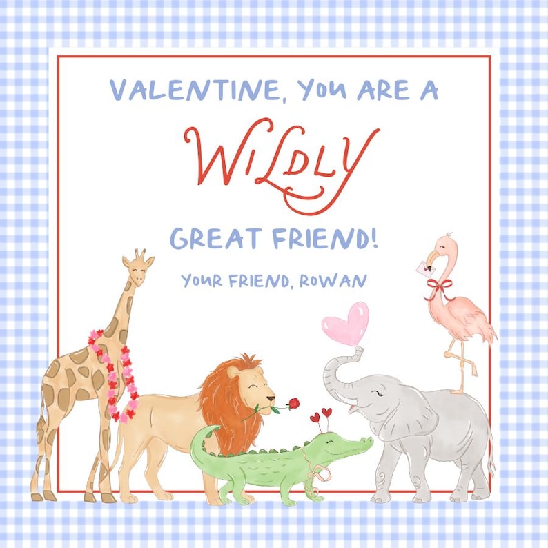 Watercolor Wild About You Valentine Tag | Zoo Animals Valentine Tag ...