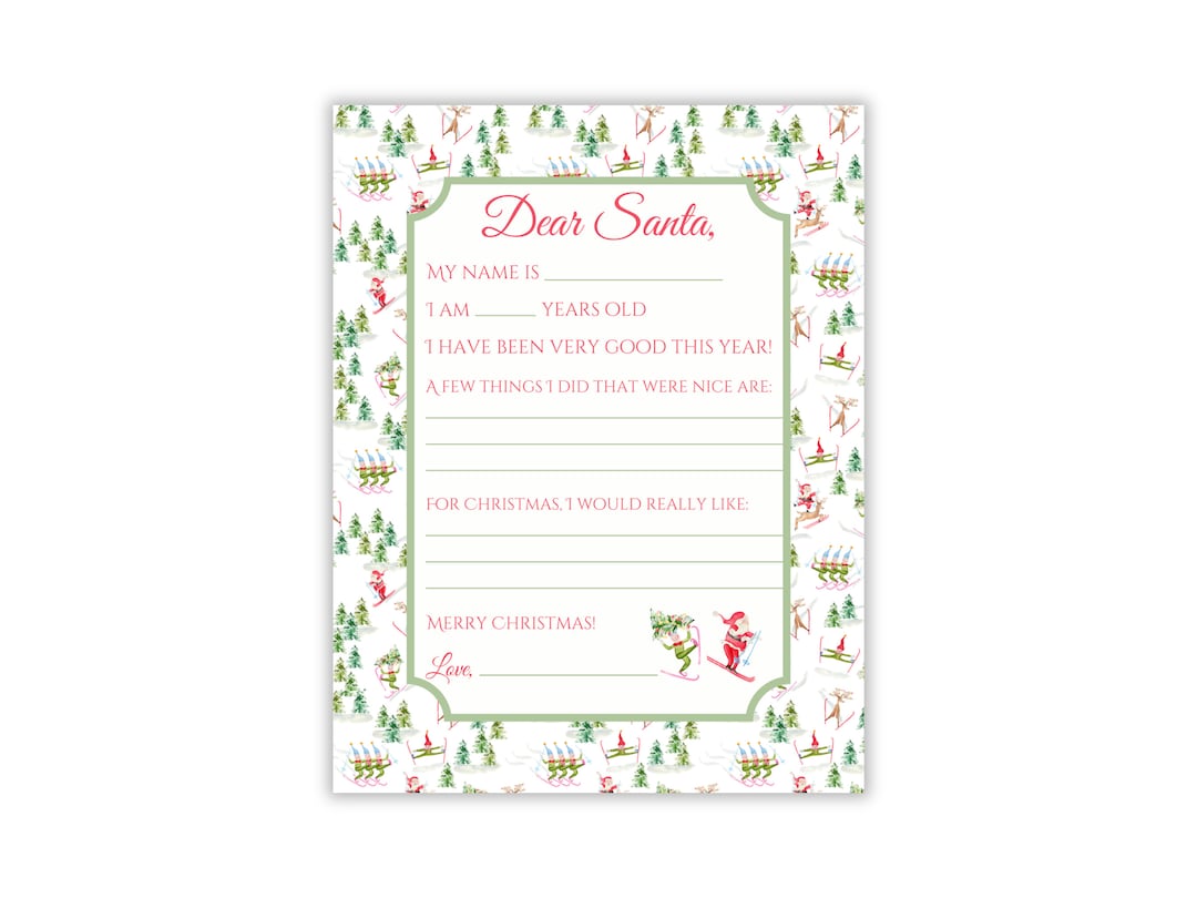Watercolor Santa Letter | Preppy Santa Letter Template | Printable Dear ...