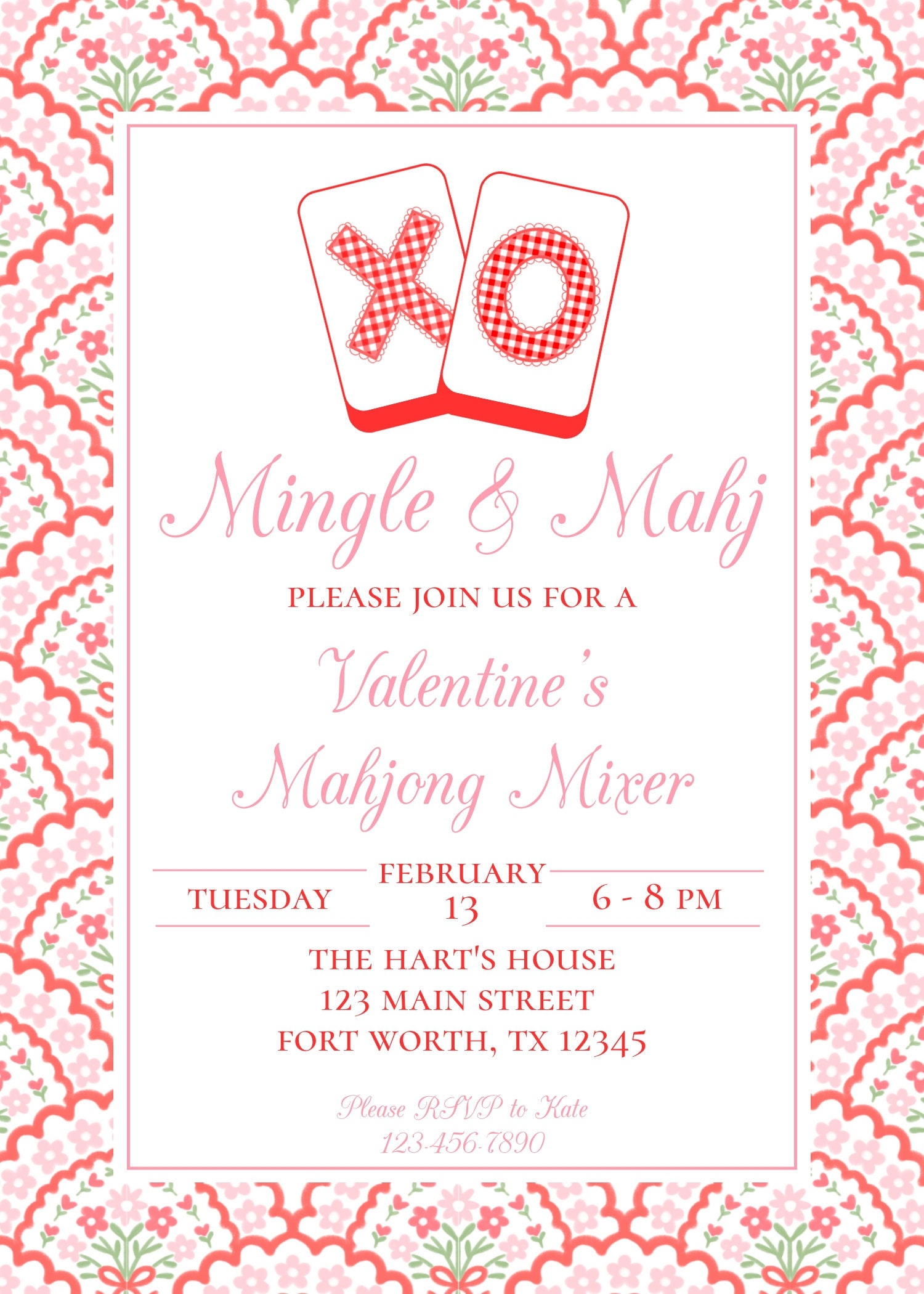 Watercolor Valentines Mahjong Party Invitation | Mingle & Mahj Party ...