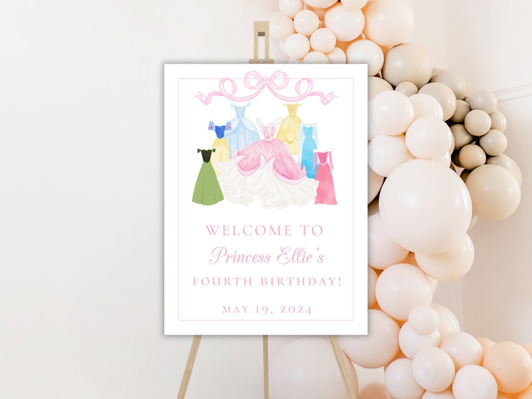 Watercolor Princess Party Welcome Sign | Princess Dress up Party ...