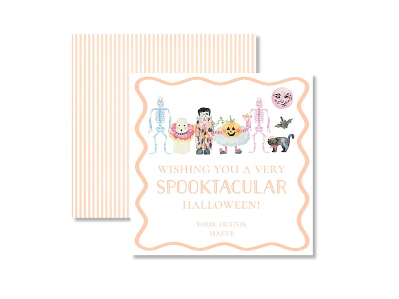 Watercolor Halloween Tag: Printable Character Treat Card (3x3) (digital ...