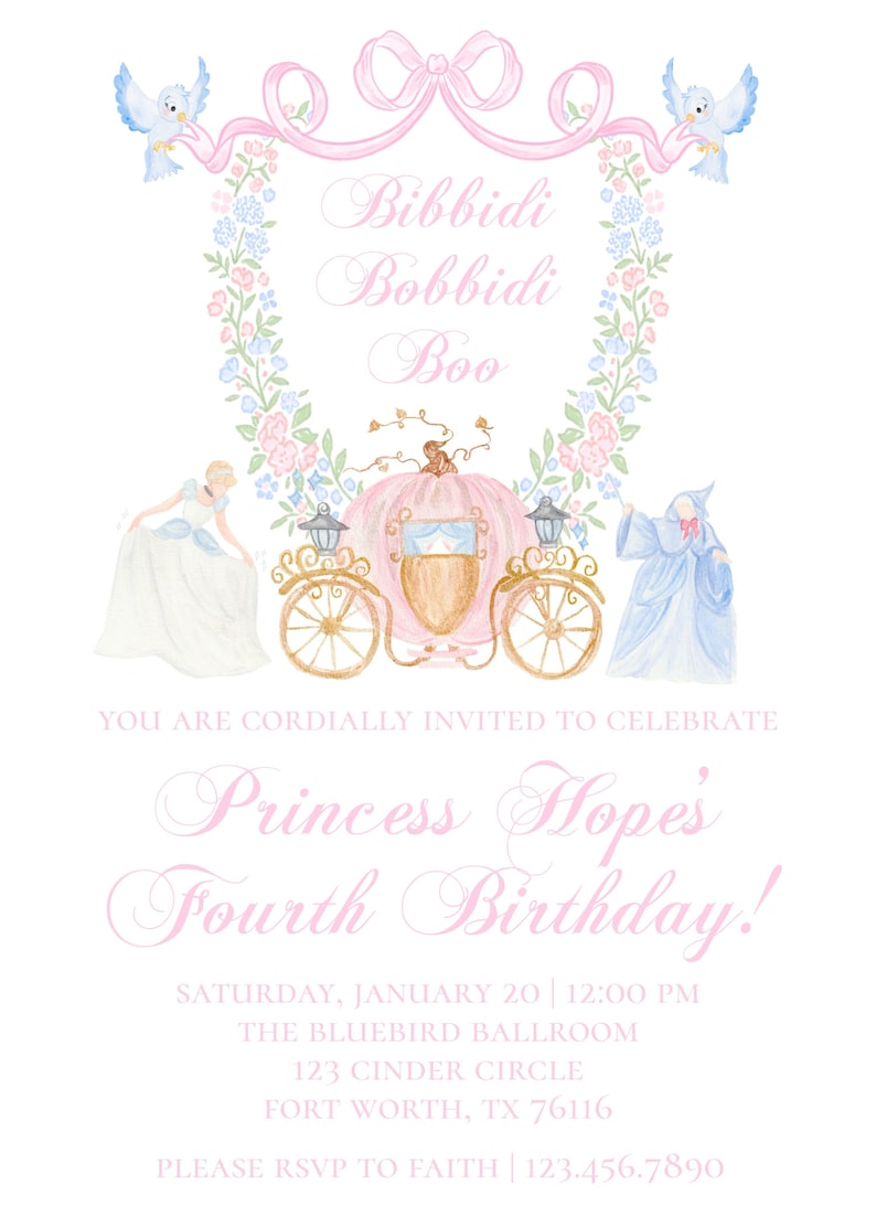 Watercolor Cinderella Birthday Invitation | Classic Princess Party ...