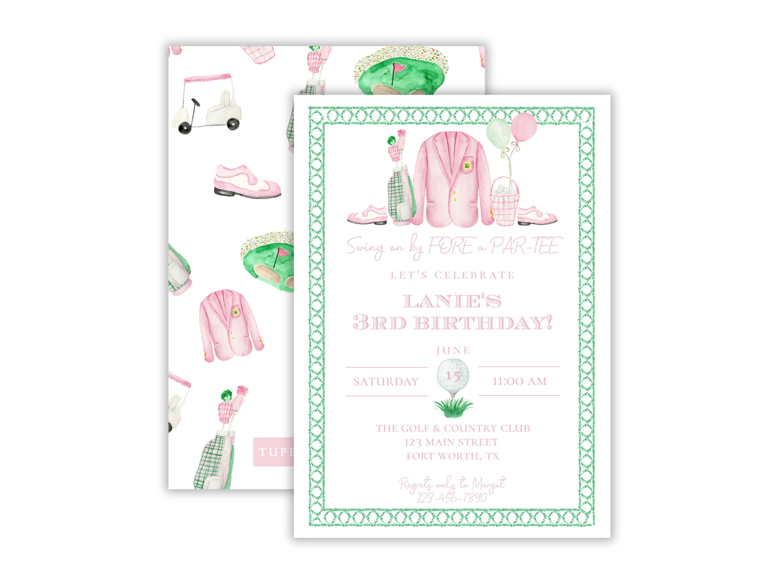 Watercolor Girl's Golf Birthday Invitation | Preppy Girl's Masters ...