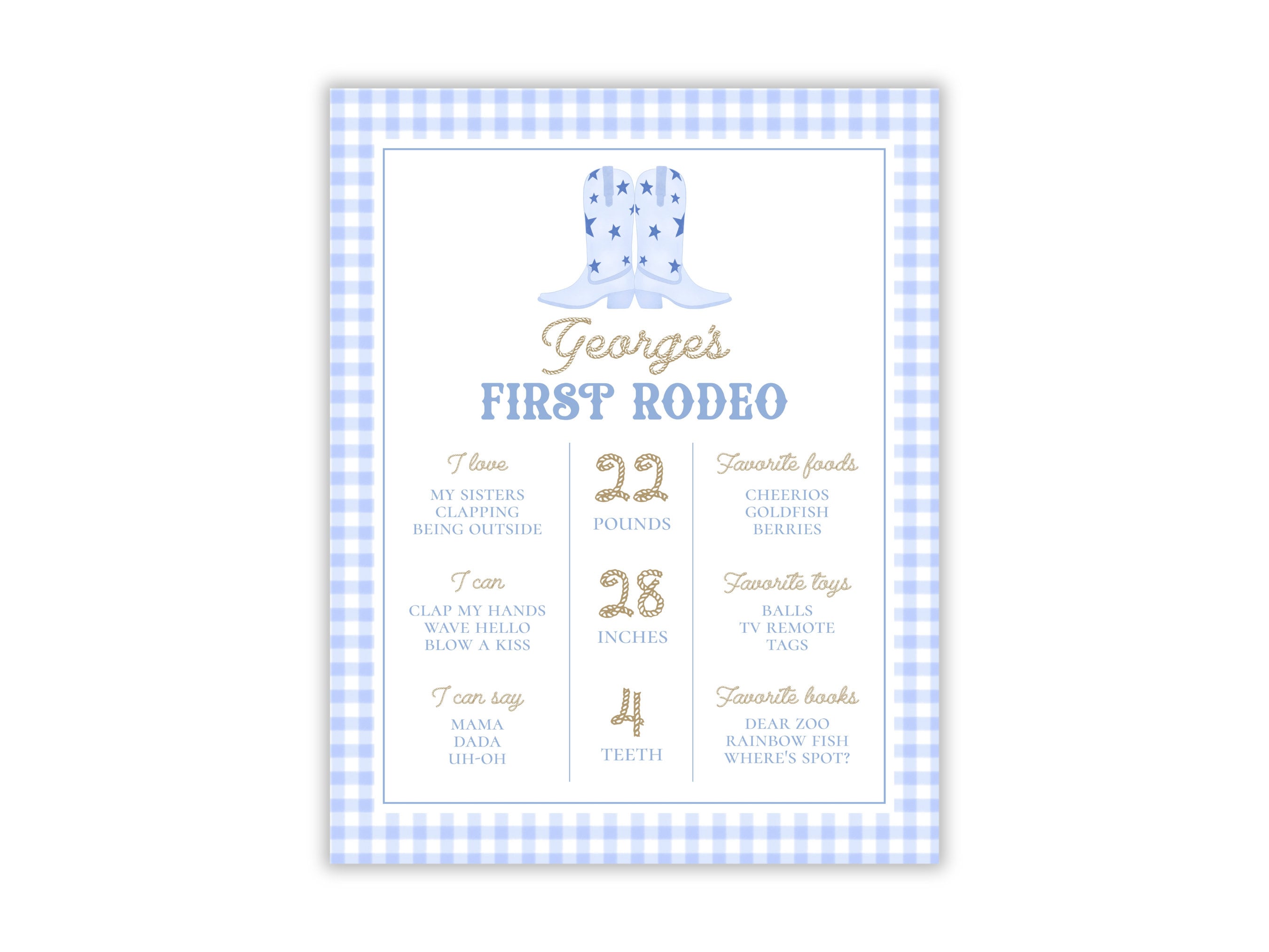 Preppy Boy's First Rodeo Milestone Sign Watercolor Boy's First Rodeo ...