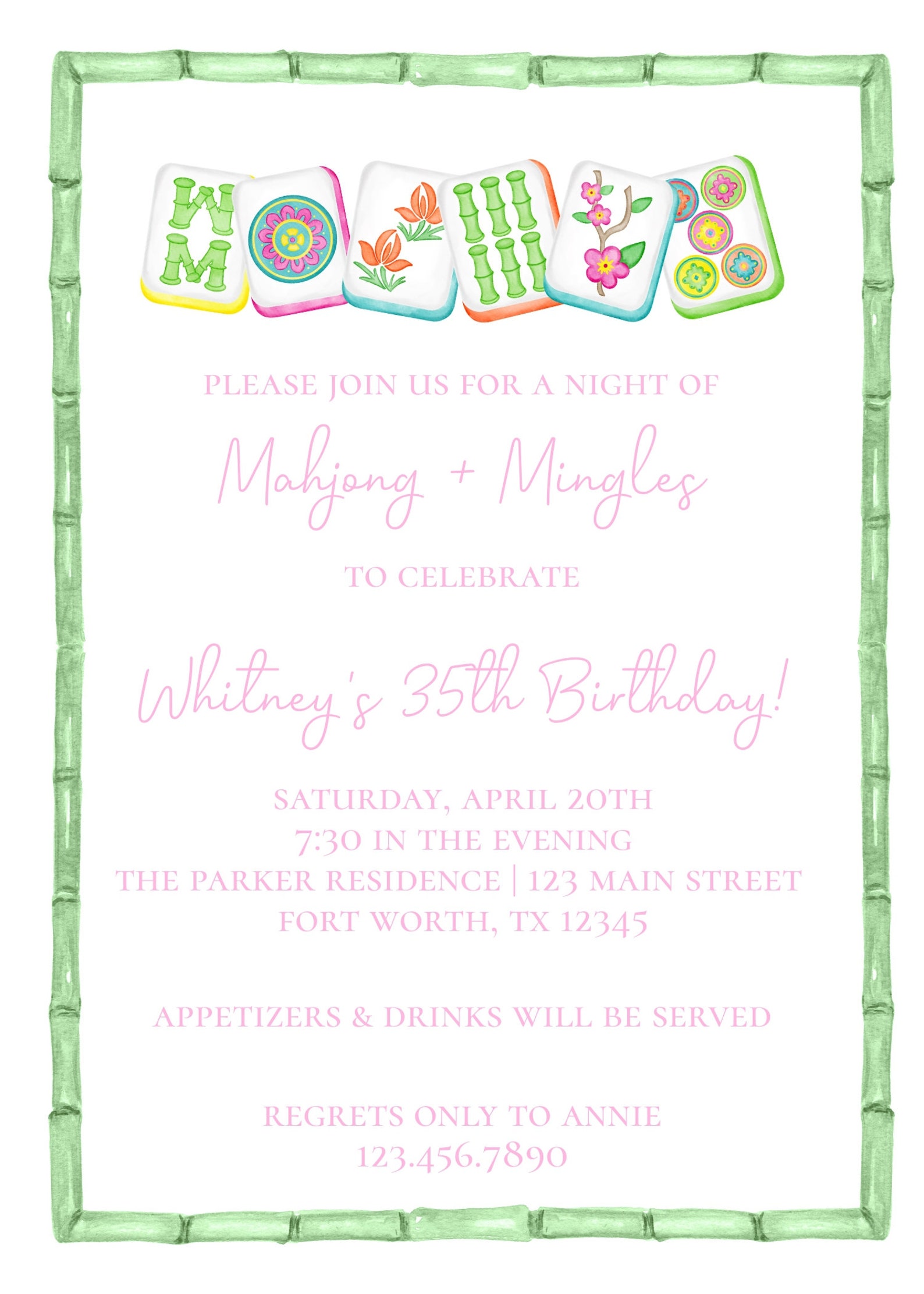 Watercolor Preppy Mahjong Party Invitation | Mingles and Mahjong ...