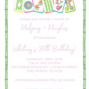 Watercolor Preppy Mahjong Party Invitation | Mingles and Mahjong ...