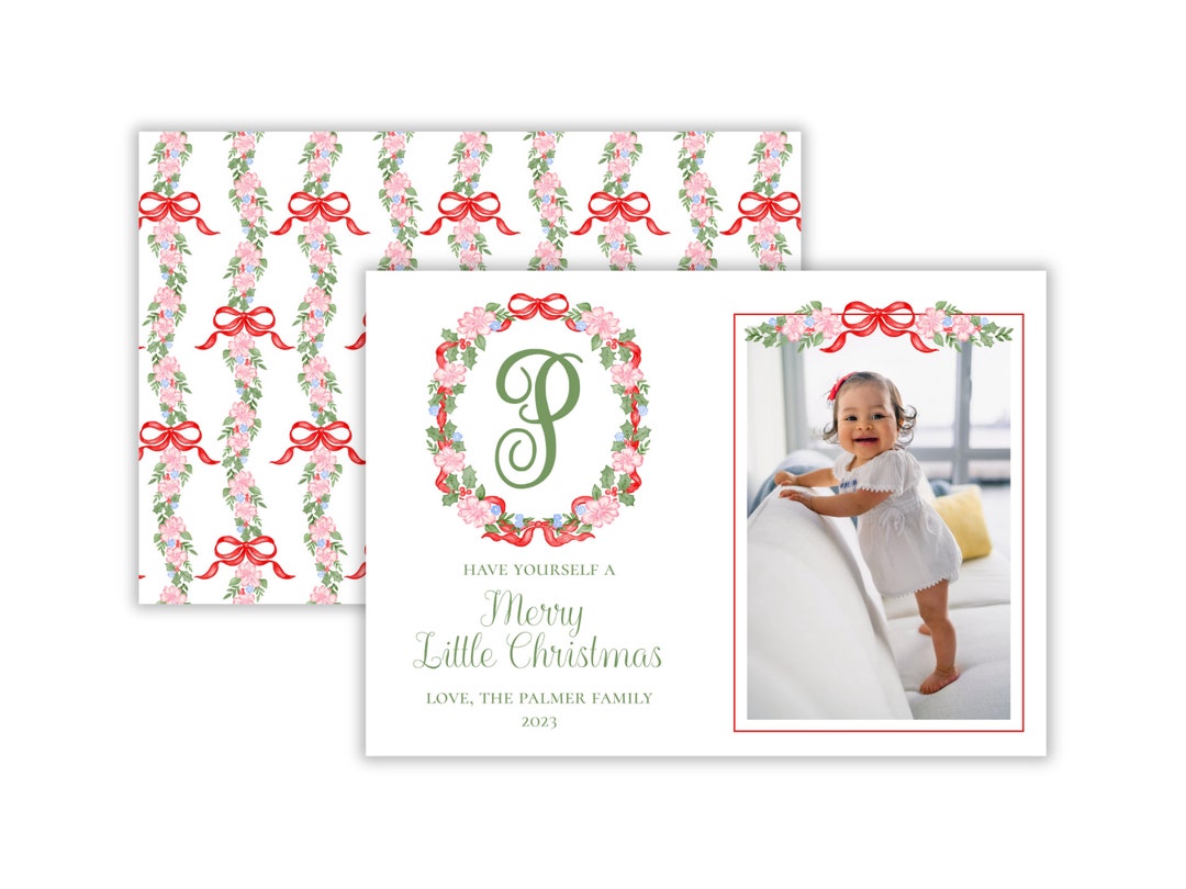 Watercolor Preppy Christmas Card | Grandmillennial Christmas Card ...