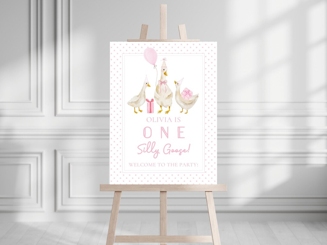 Watercolor Girl's Silly Goose First Birthday Welcome Sign | One Silly ...