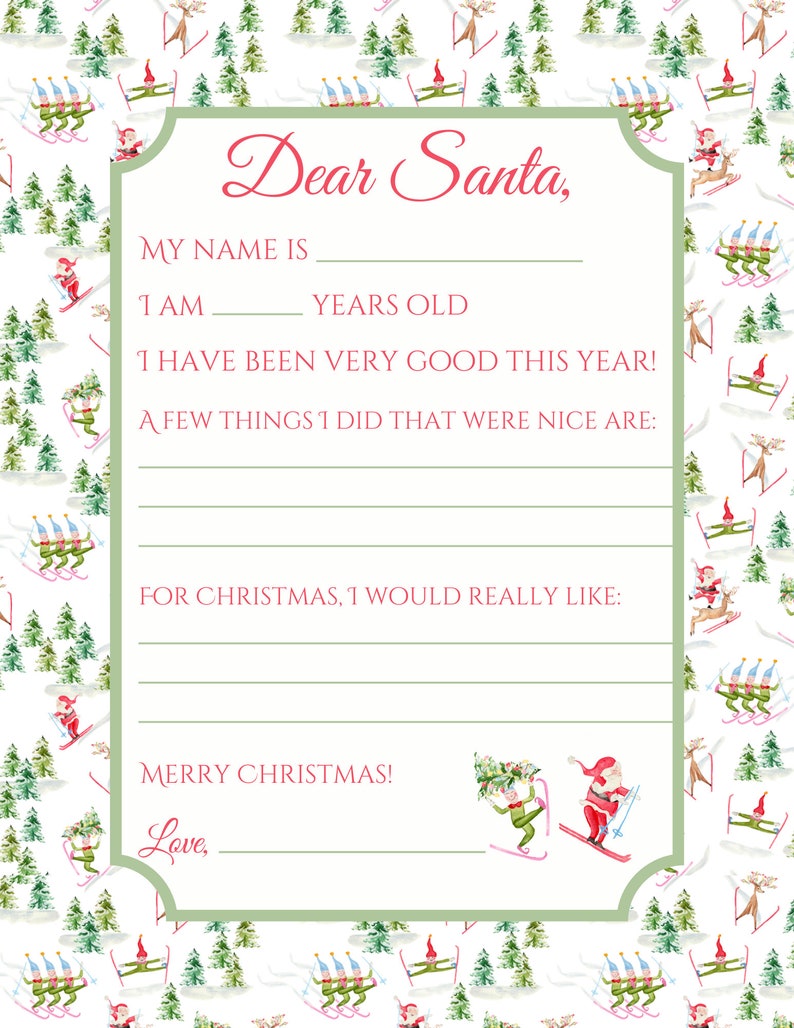 Watercolor Santa Letter | Preppy Santa Letter Template | Printable Dear ...