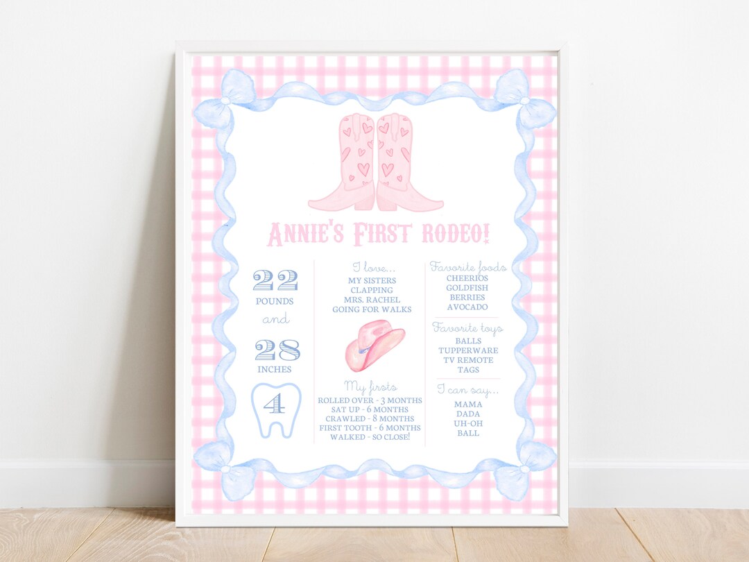 Preppy Girl's First Rodeo Milestone Sign My First Years Sign Watercolor ...