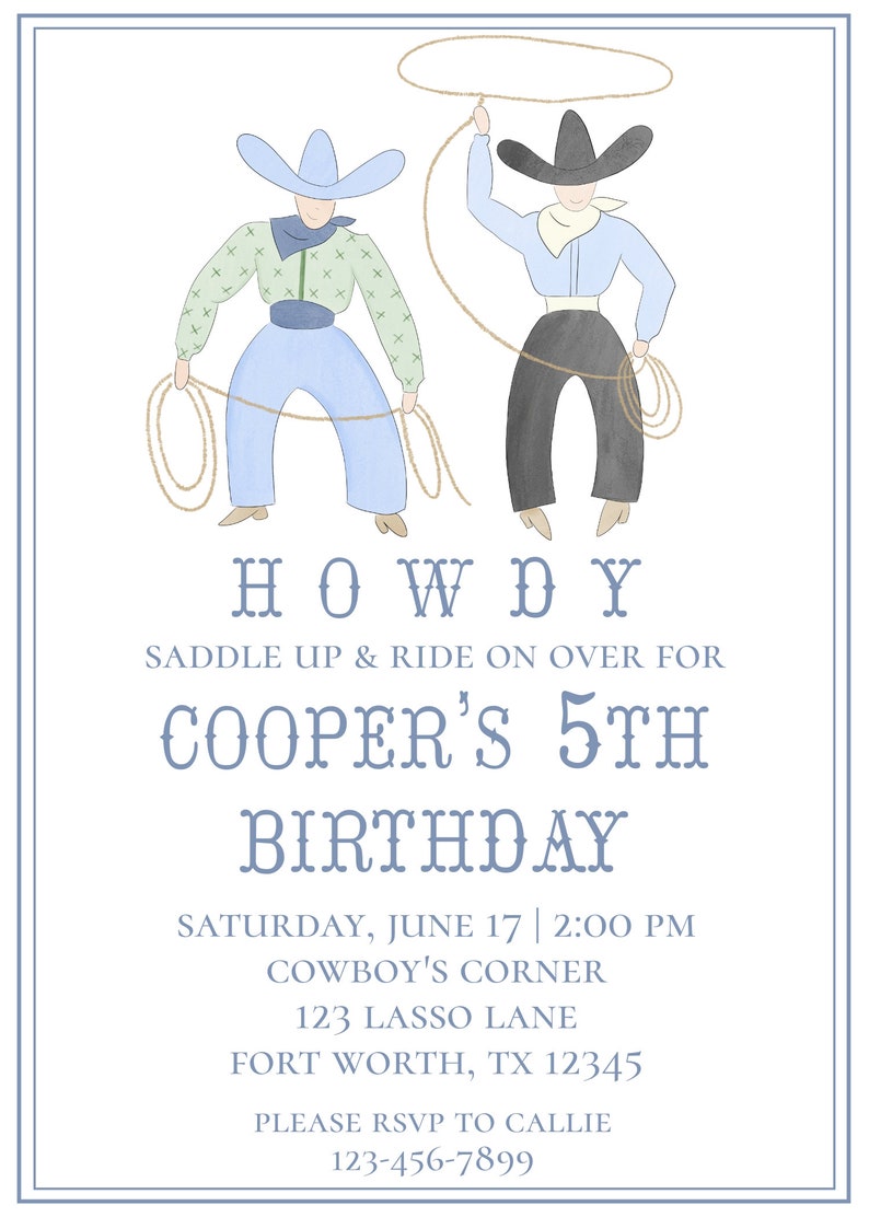Watercolor Preppy Boy's Western Rodeo Invitation | First Rodeo Birthday ...
