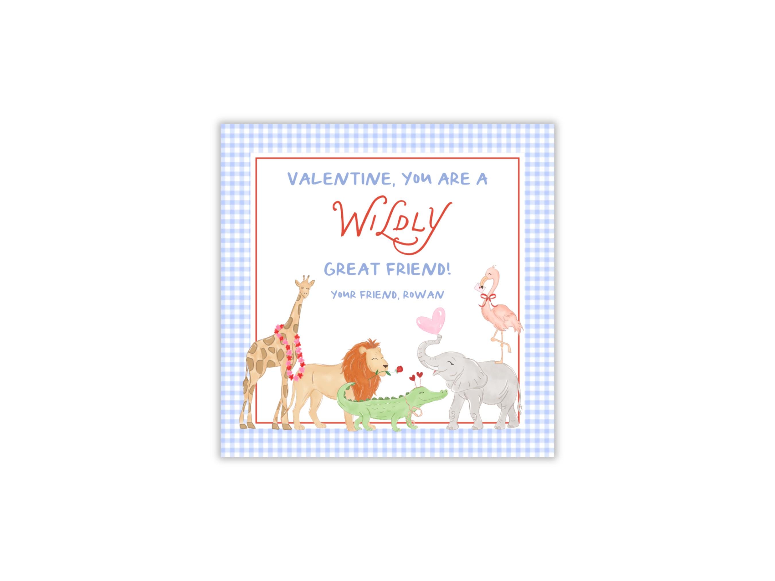 Watercolor Wild About You Valentine Tag | Zoo Animals Valentine Tag ...